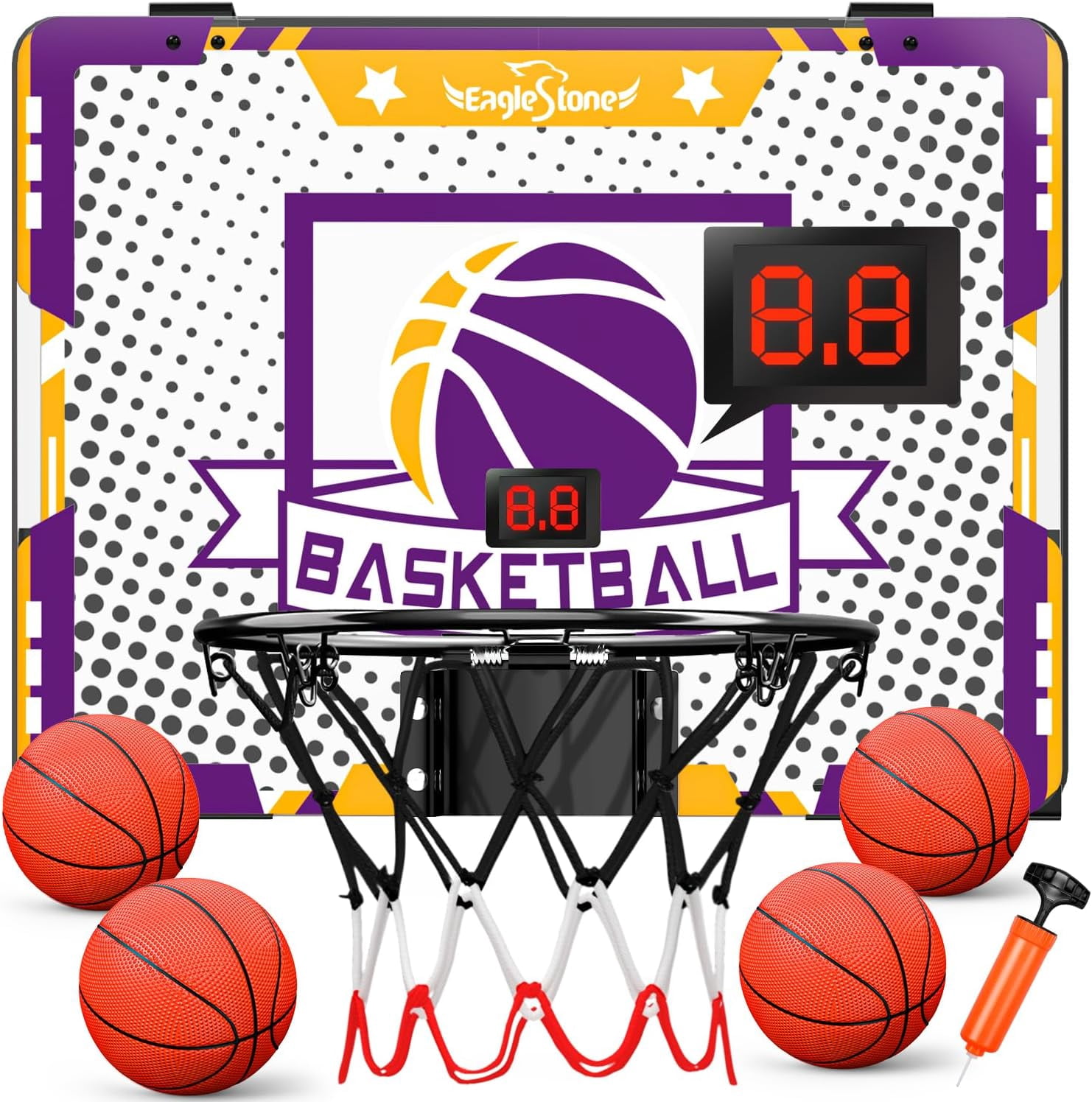 JoyStone Indoor Arcade, Mini Basketball Hoop, Electronic Score, 4 Balls ...