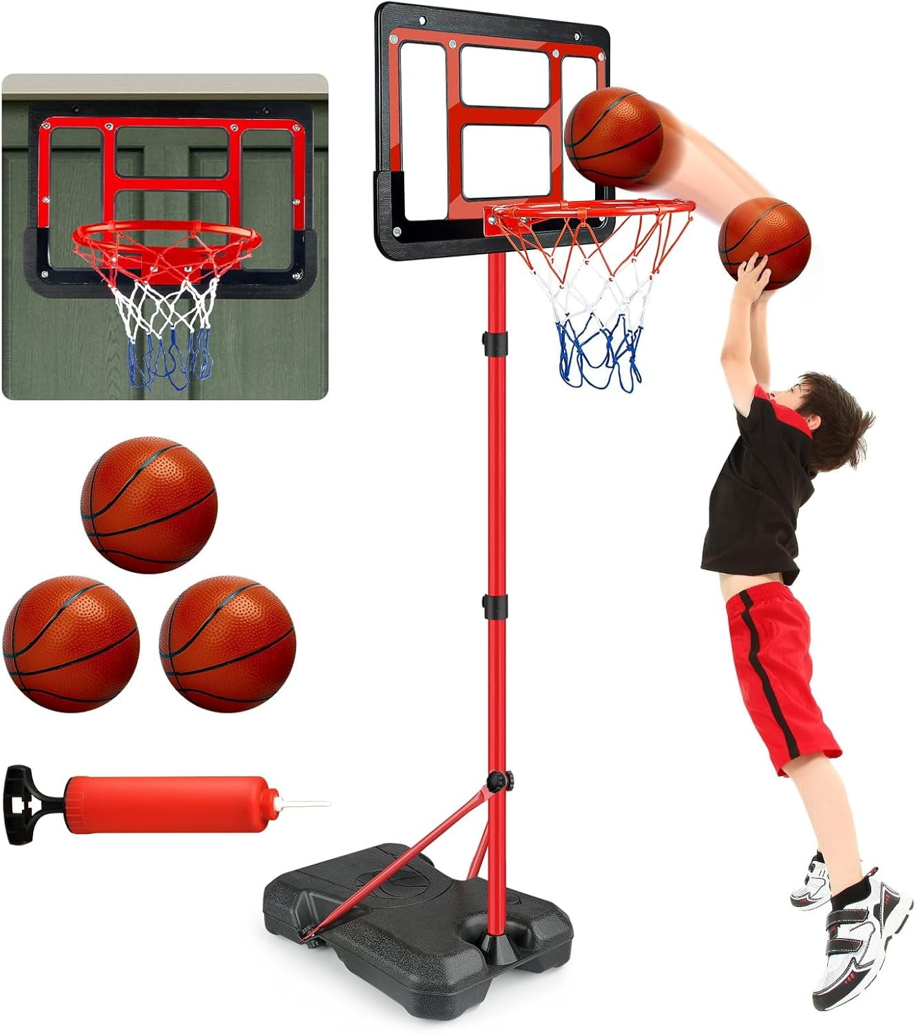 JoyStone Kids Basketball Hoop Set - Adjustable Height, Indoor & Outdoor ...