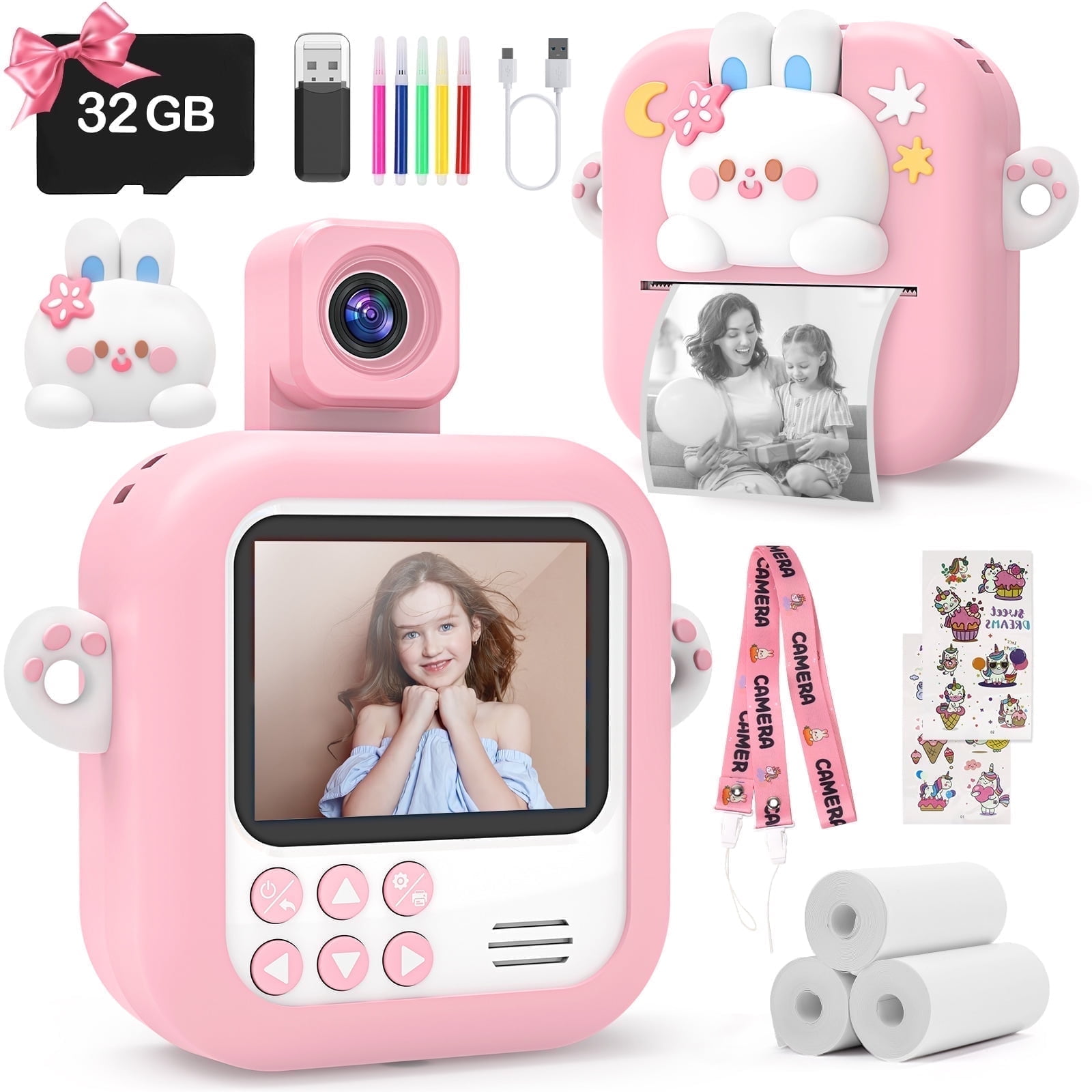 JoyStone Kids Camera Instant Print, Kids Digital Camera with Printing Paper and 32G TF Card ...