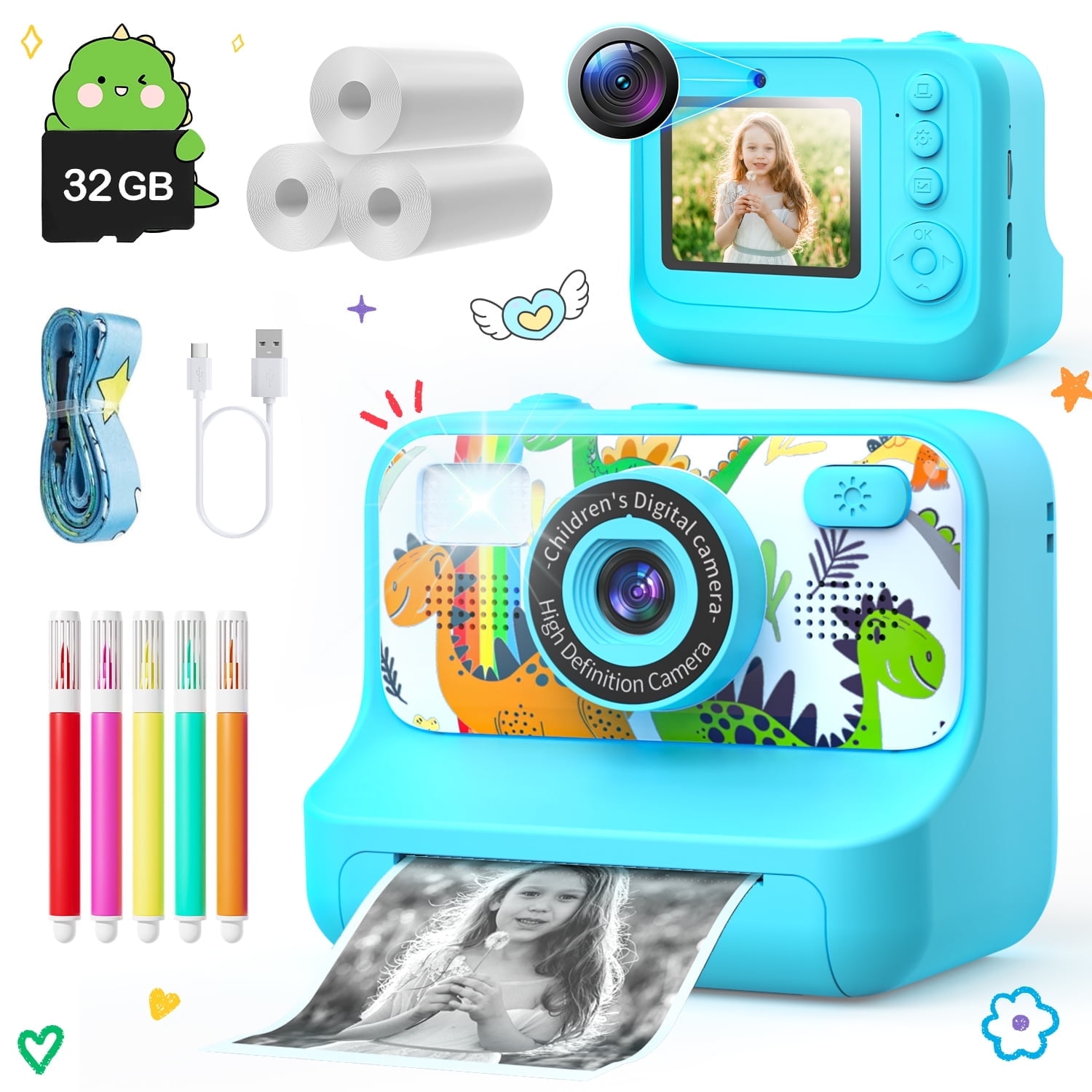 JoyStone Kids Camera Instant Print with Printing Paper and 32G Card, Gift for Girls and Boys ...