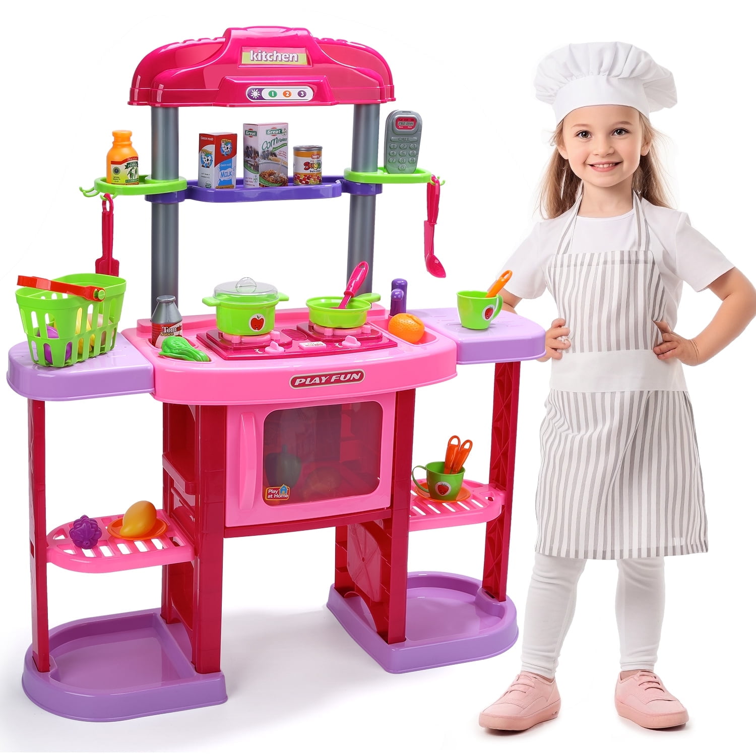 JoyStone Kids Play Kitchen Set with Real Sounds, Light, Spray Stove ...