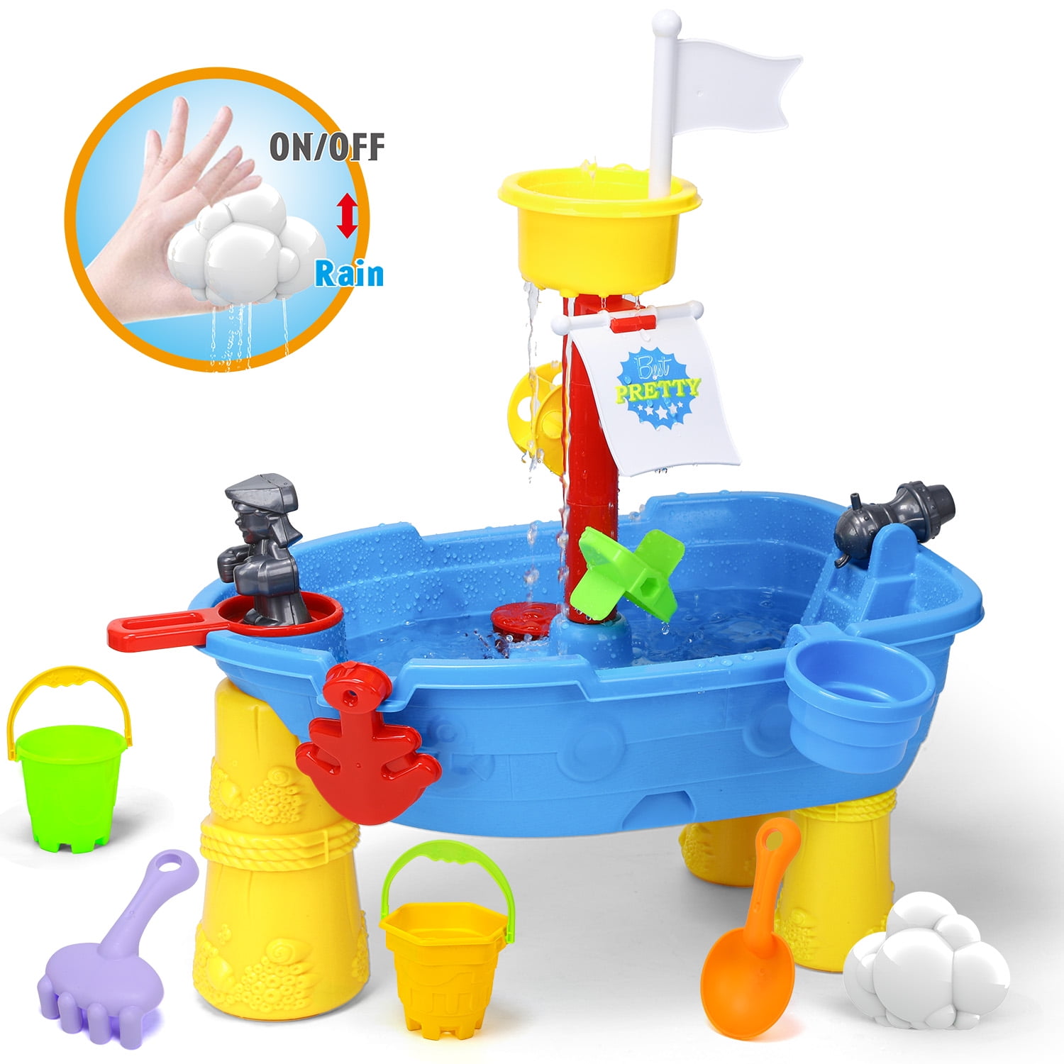 JoyStone Beach Children's Pirate Ship Sand Water Table, 21PCS Sandbox ...