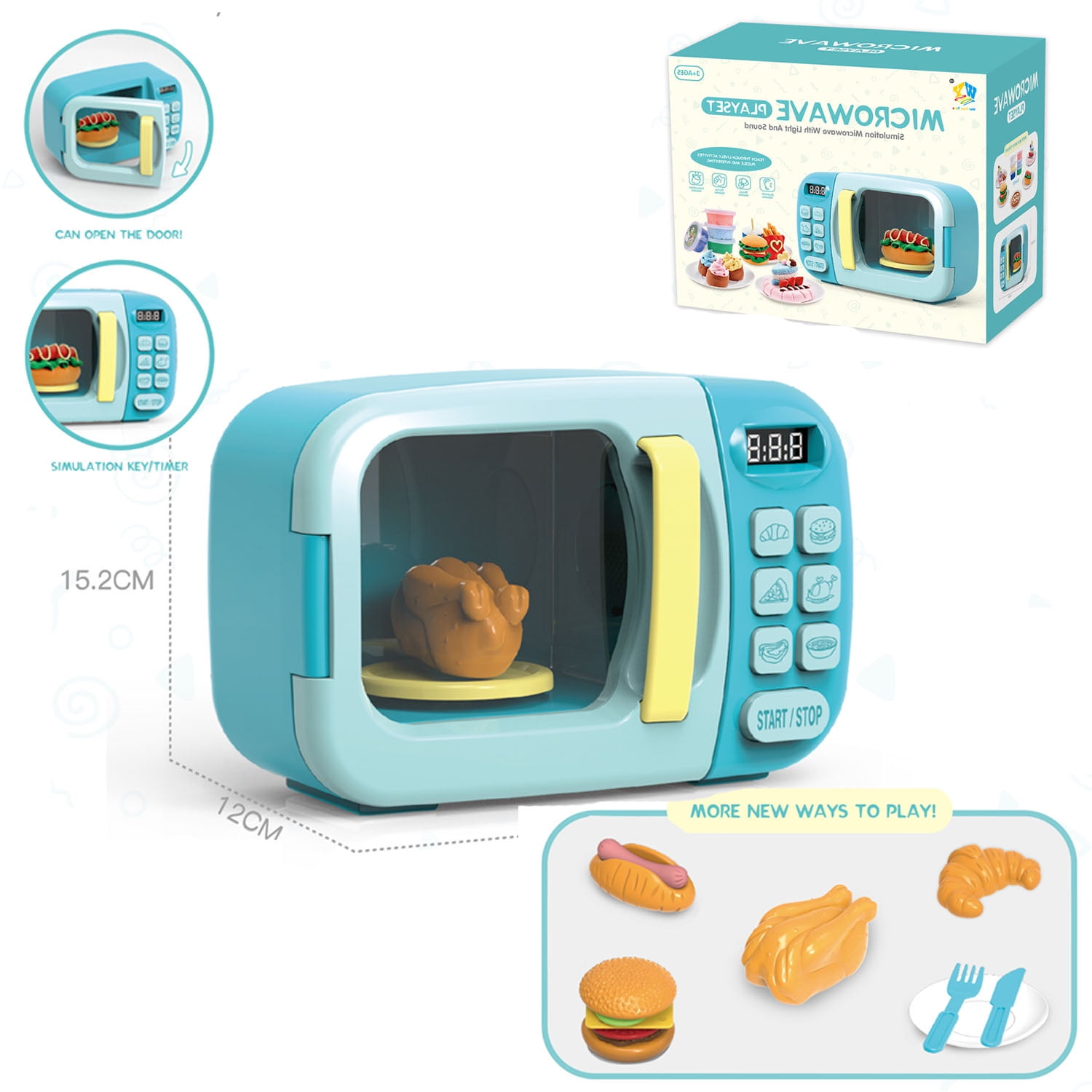 JoyStone Microwave Kitchen Play Set with Light Sound for Kids with ...