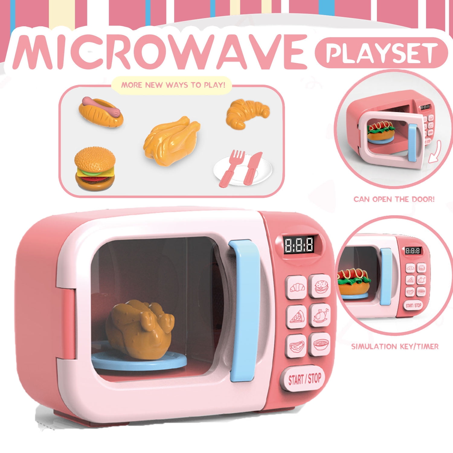 JoyStone Microwave Kitchen Play Set with Light Sound for Kids with ...