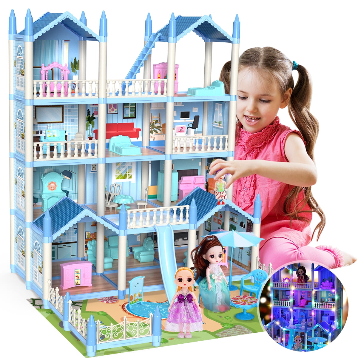 JoyStone Play Dollhouse with Doll Toy Figures, 14 Rooms Furniture and ...