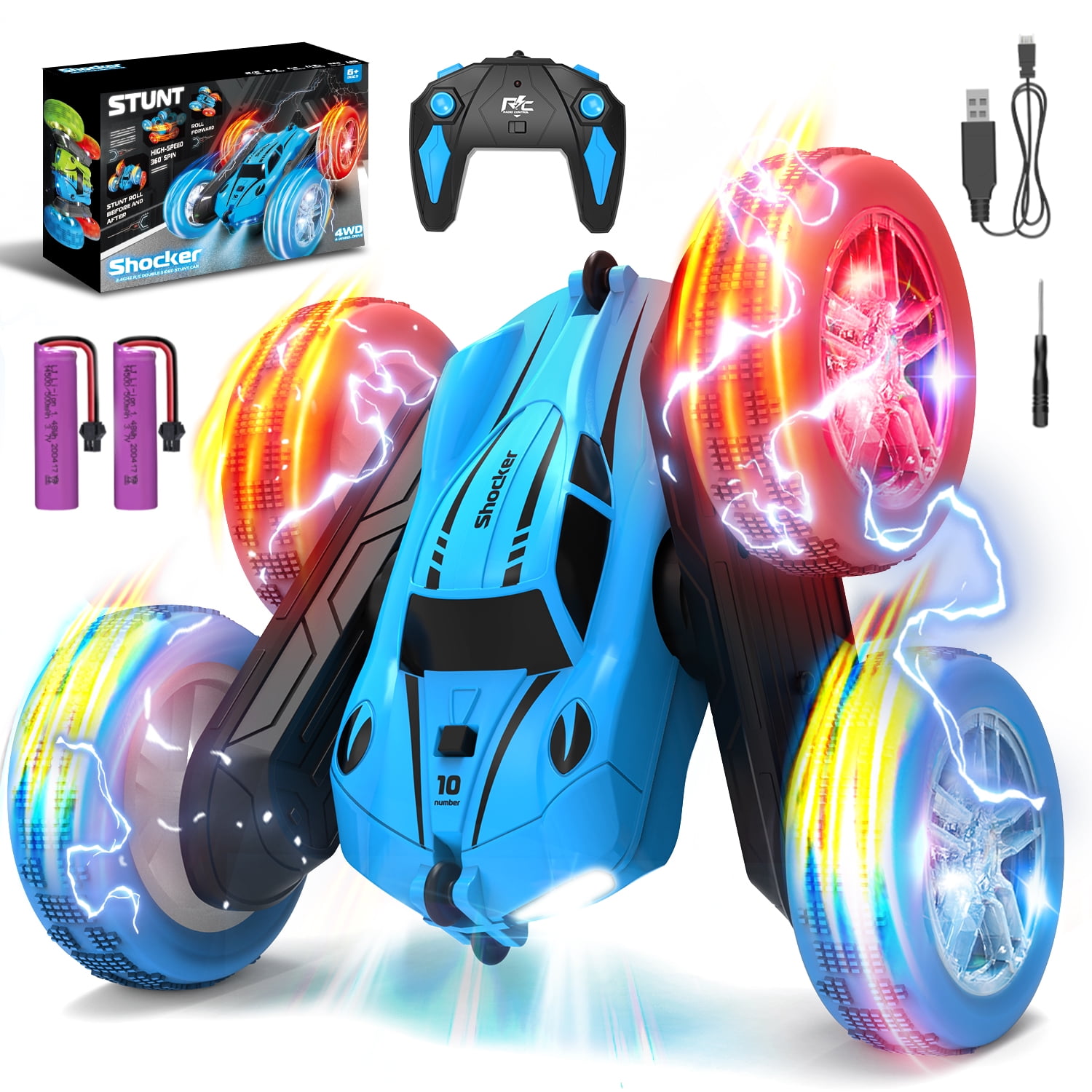 JoyStone Remote Control Car, 4WD RC Stunt Car with Headlights and Wheel ...