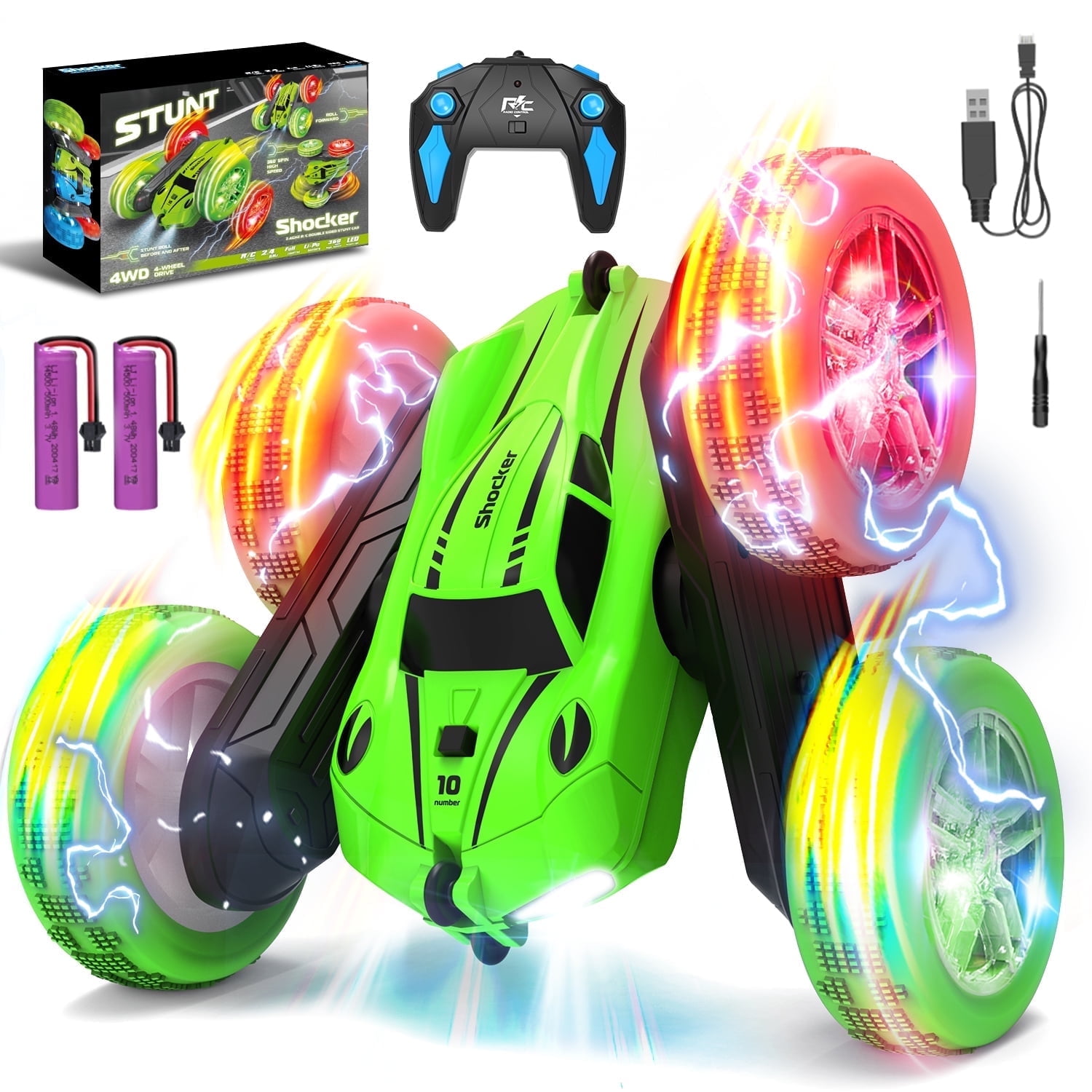 JoyStone Remote Control Car, 4WD RC Stunt Car with Headlights and Wheel ...