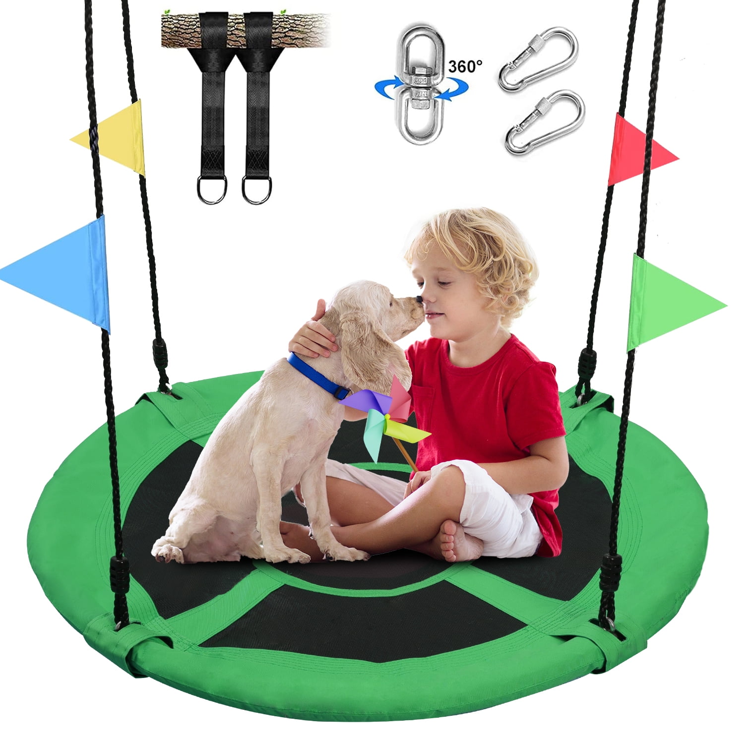 JoyStone Saucer Tree Swing Set for Kids Adults, 40" Durable Multi-Strand Adjustable Ropes Flying ...