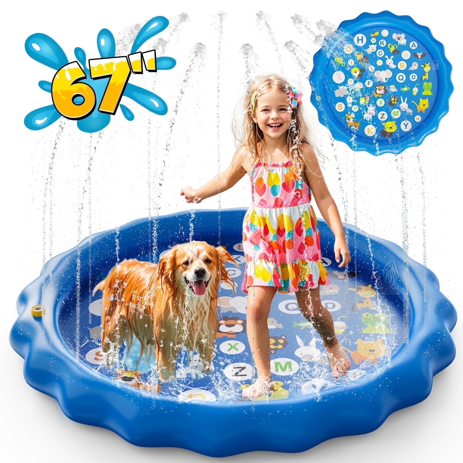 "JoyStone 67"" Inflatable Water Splash Pad & Dog Pool, Fun & Learning ...