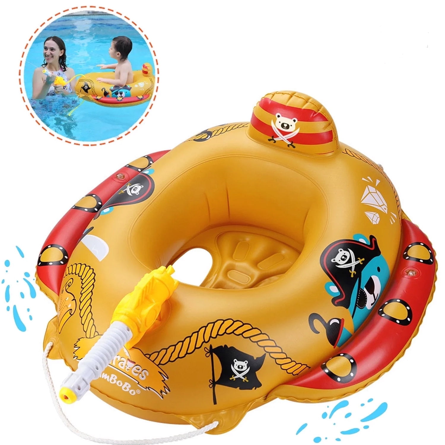 JoyStone Inflatable Pirate Boat Pool Float, Kids Ride-On with Squirt ...