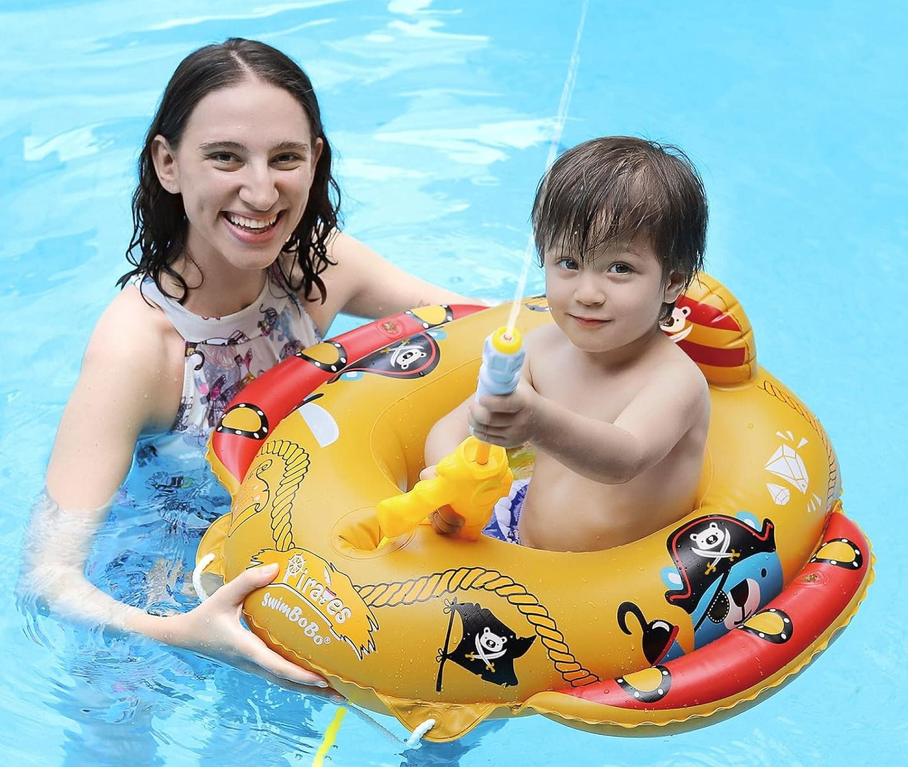 JoyStone Summer Inflatable Pirate Boat Pool Float for Kids with Built ...