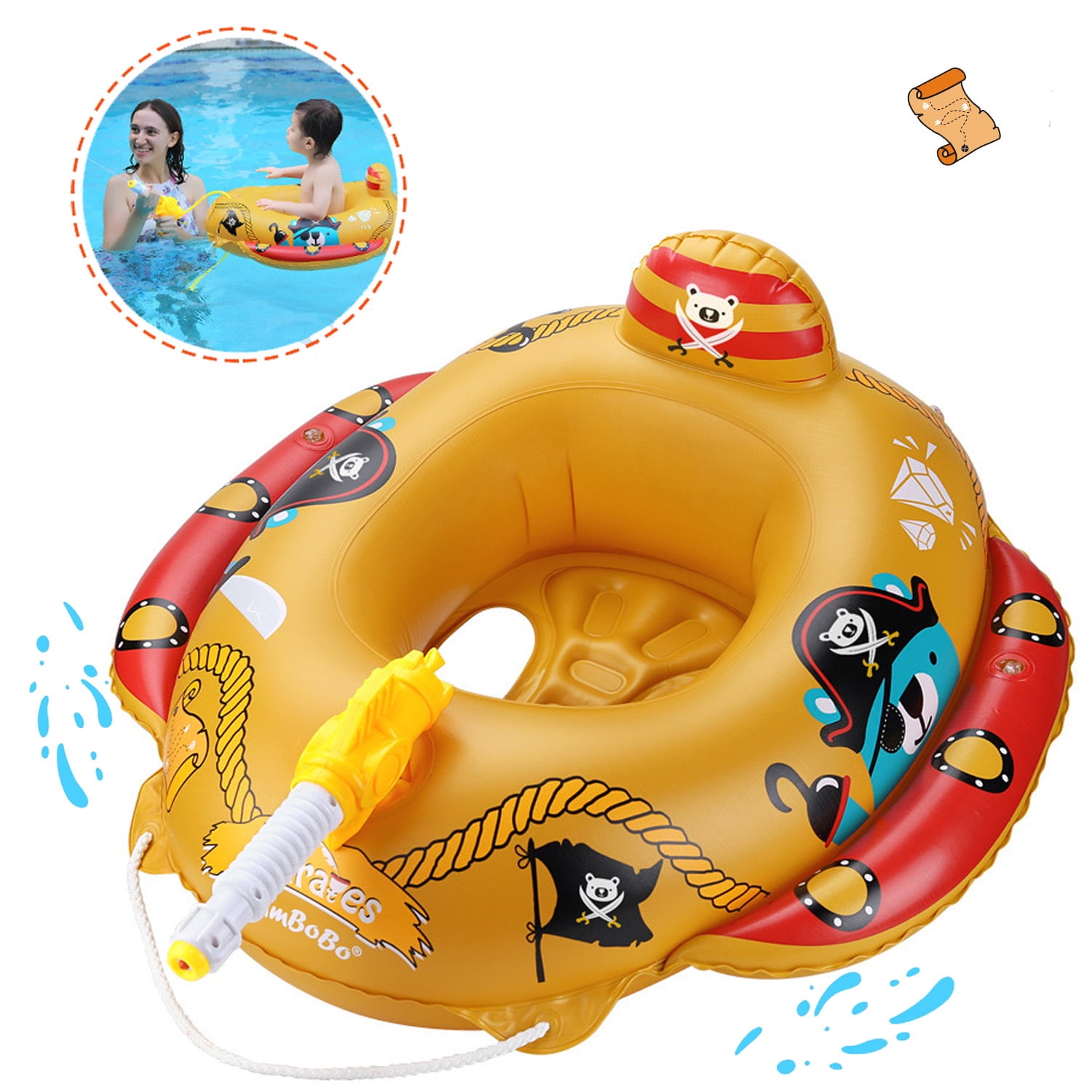 JoyStone Pirate Boat Pool Float with Squirt Gun, Inflatable Swim Seat ...