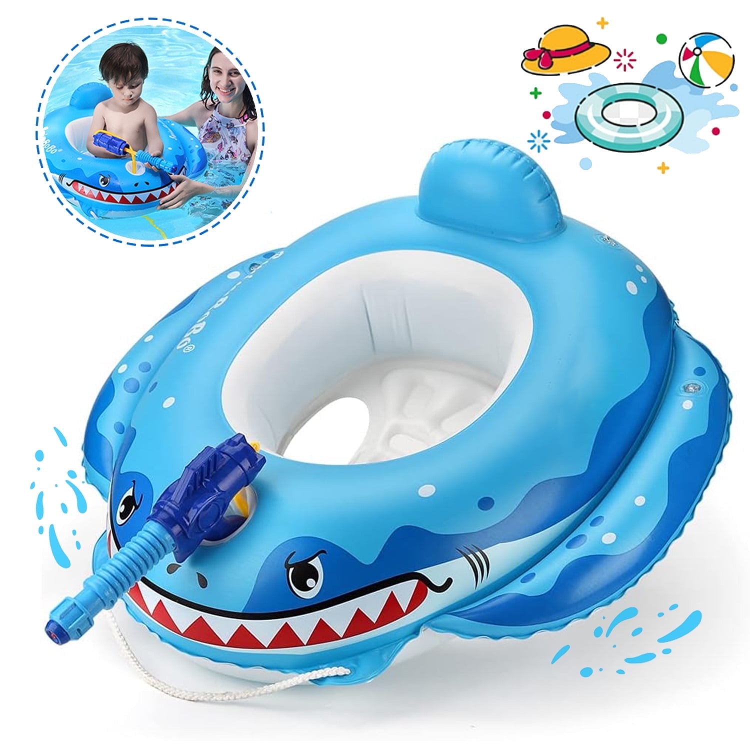 JoyStone Kids Shark Pool Float with Built-in Squirt Gun, Inflatable ...