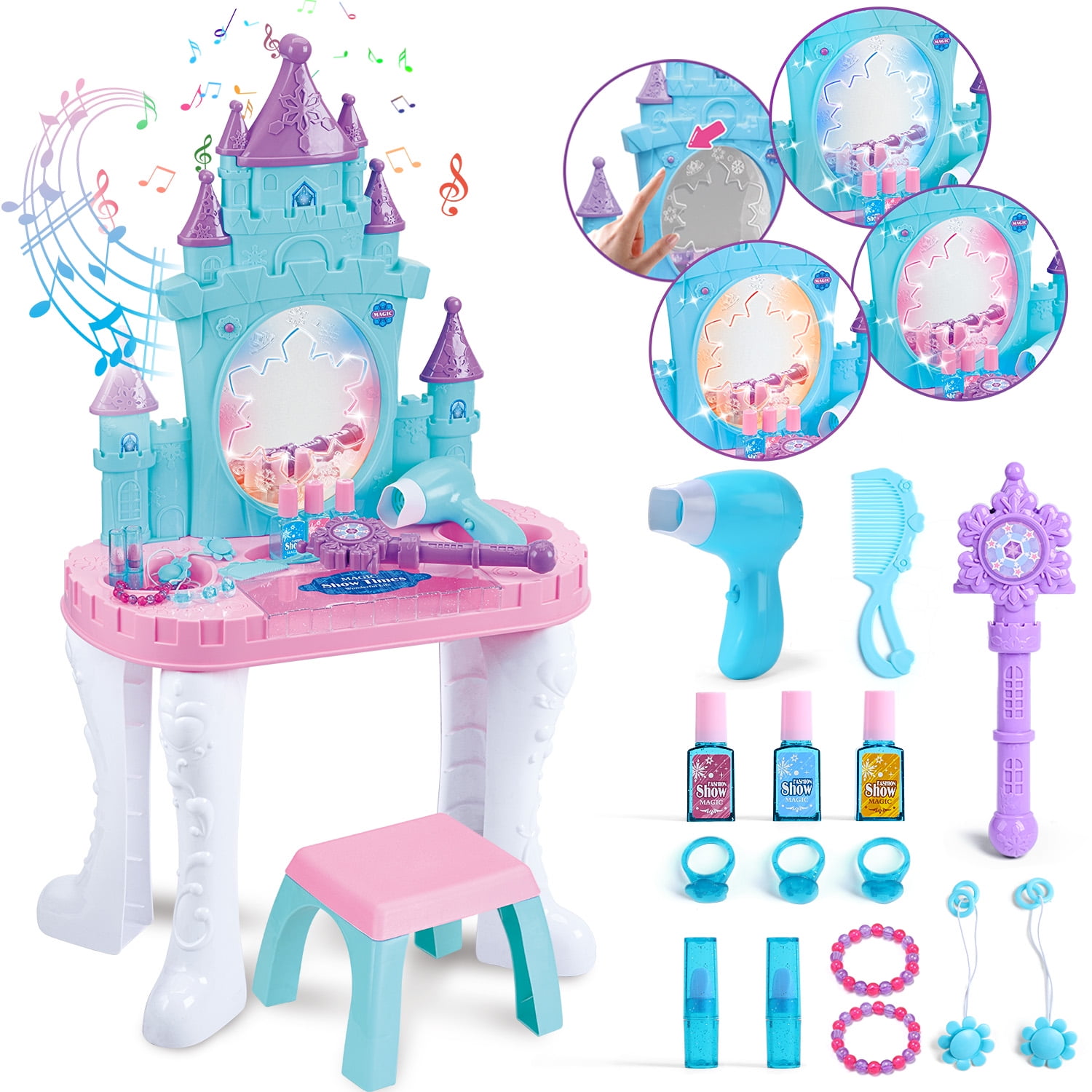 JoyStone Toddler Makeup Table with Mirror and Chair, Kids Makeup Vanity ...