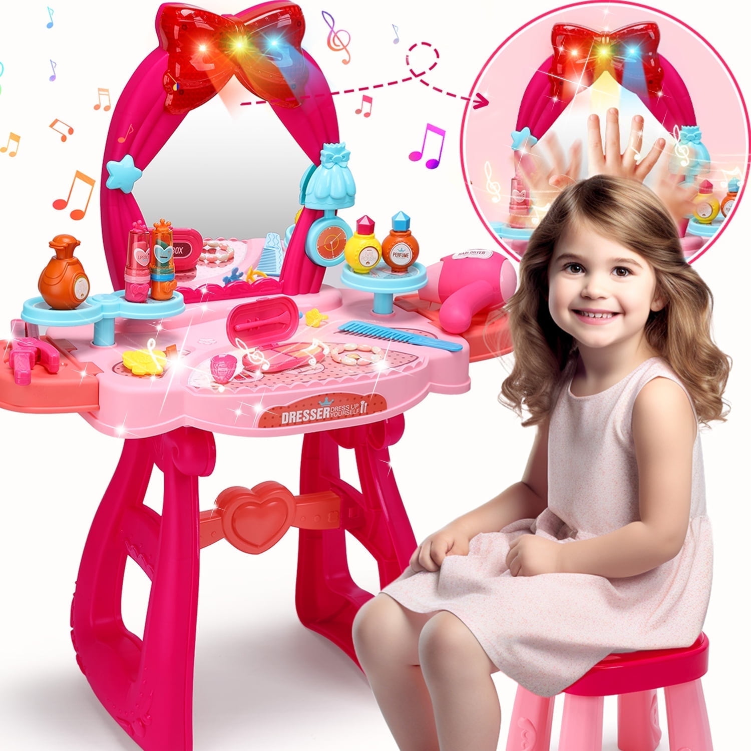 JoyStone Toddler Vanity Set, Pretend Princess Girls Vanity Table with ...