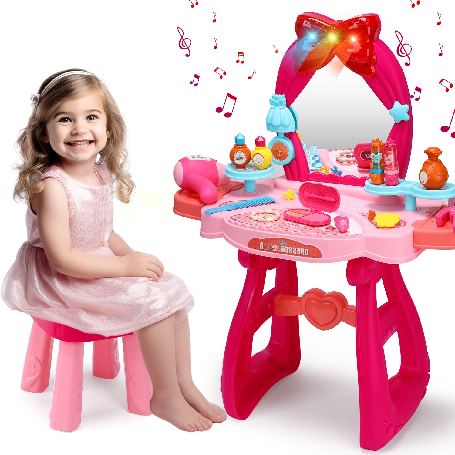 JoyStone Toddler Vanity Set, Pretend Princess Girls Vanity Table with ...