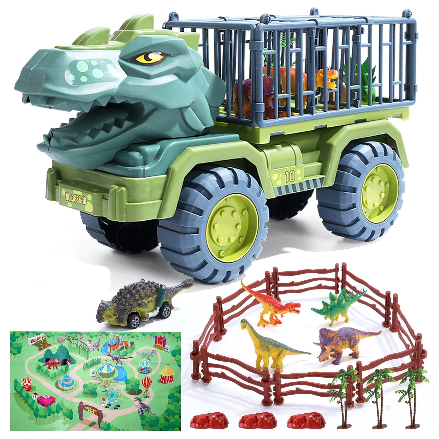 JoyStone Dinosaur Transport Toy Truck with Carrying Case, Includes 15 ...