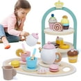 JoyStone Wooden Tea Party Set for Toddlers, Pretend Play Tea Sets for ...