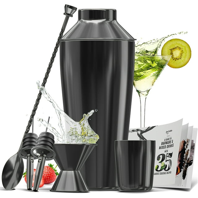 Joytable 8 -Piece Black Steel Cocktail Shaker Set - Walmart.com