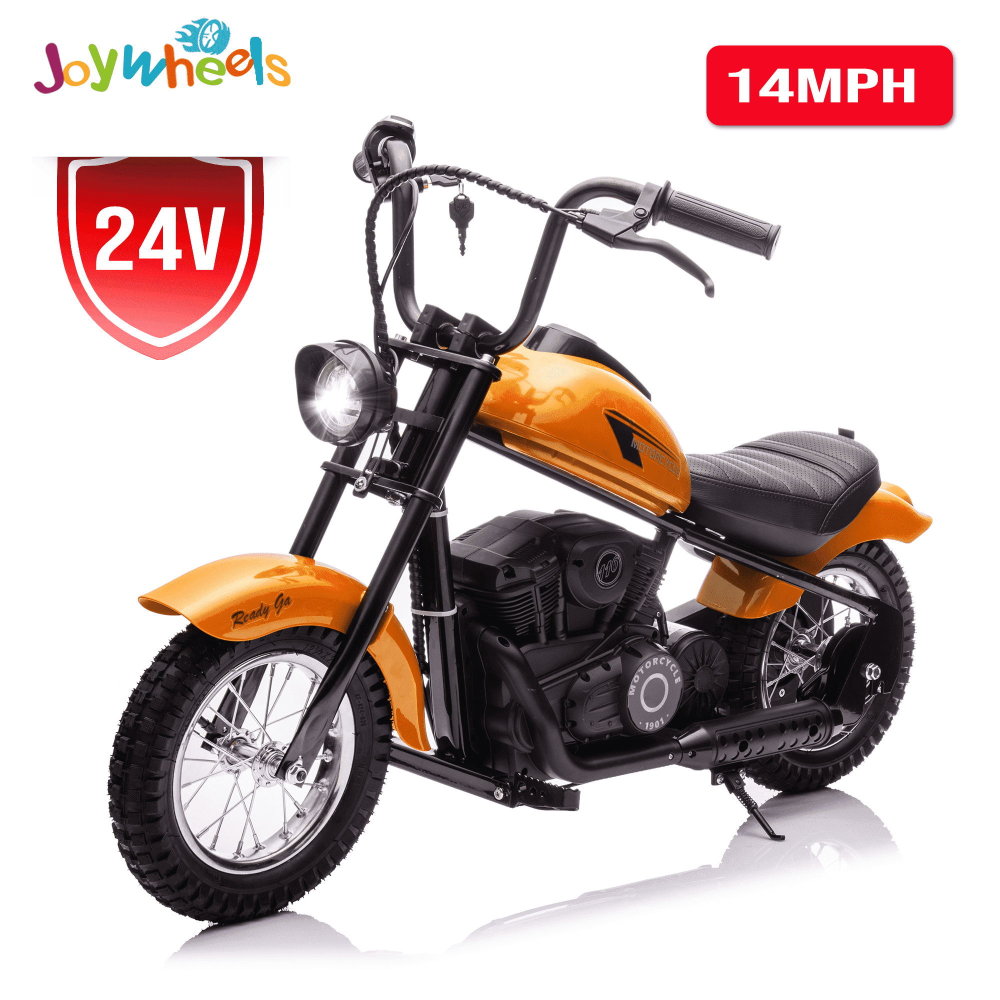 JoyWheels 24V Electric Dirt Bike, 250W Ride on Toy Motorcycle for kids,14mph, Age 13+,Orange ...