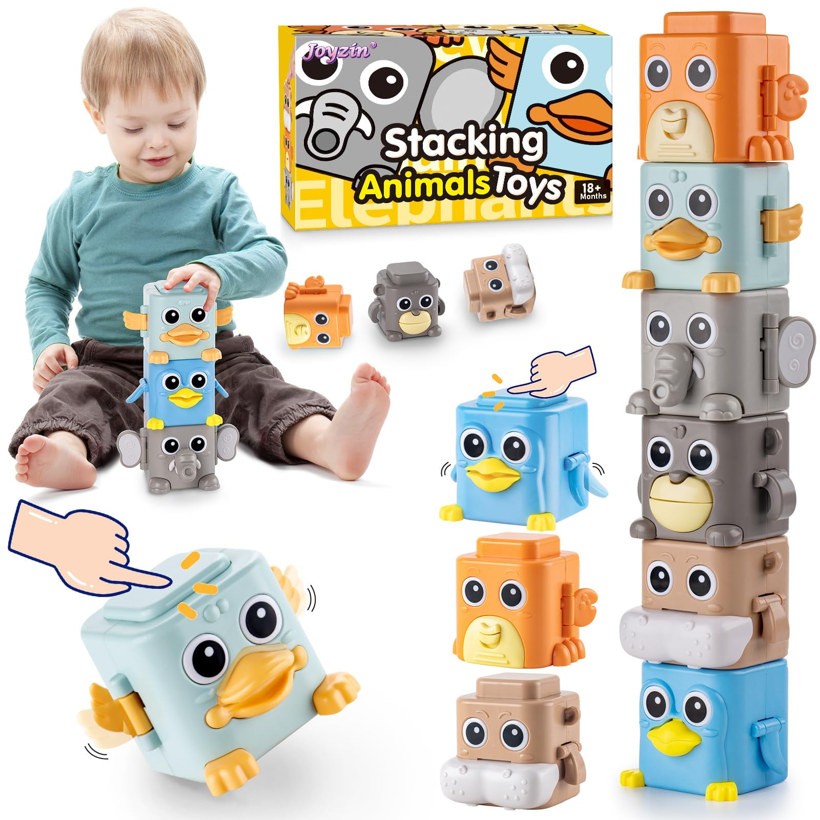 JoyZin Nesting and Stacking MMF7 Pop up Toys Set Toddlers, Cause and Effect Toys with 3 Press ...