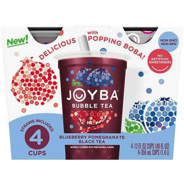 Joyba Bubble Tea Blueberry Pomegranate Black Tea with Popping Boba, 4 ...