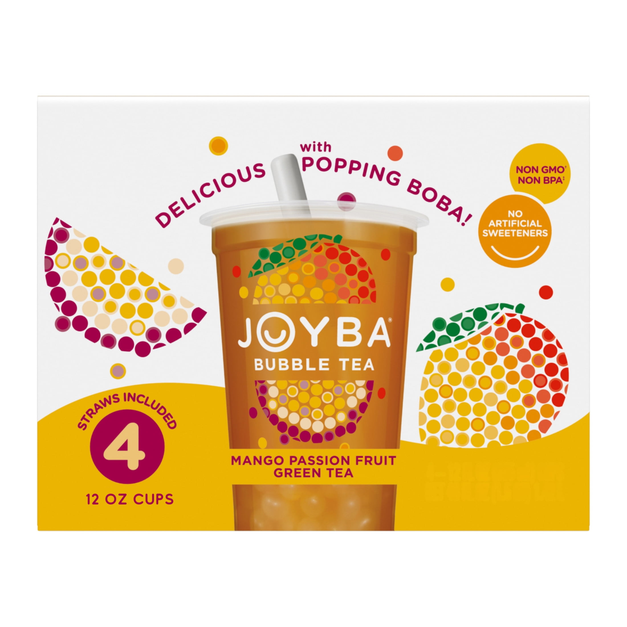 Joyba Mango Passionfruit Green Tea Bubble Tea Pack of 4, 12 fl oz each ...