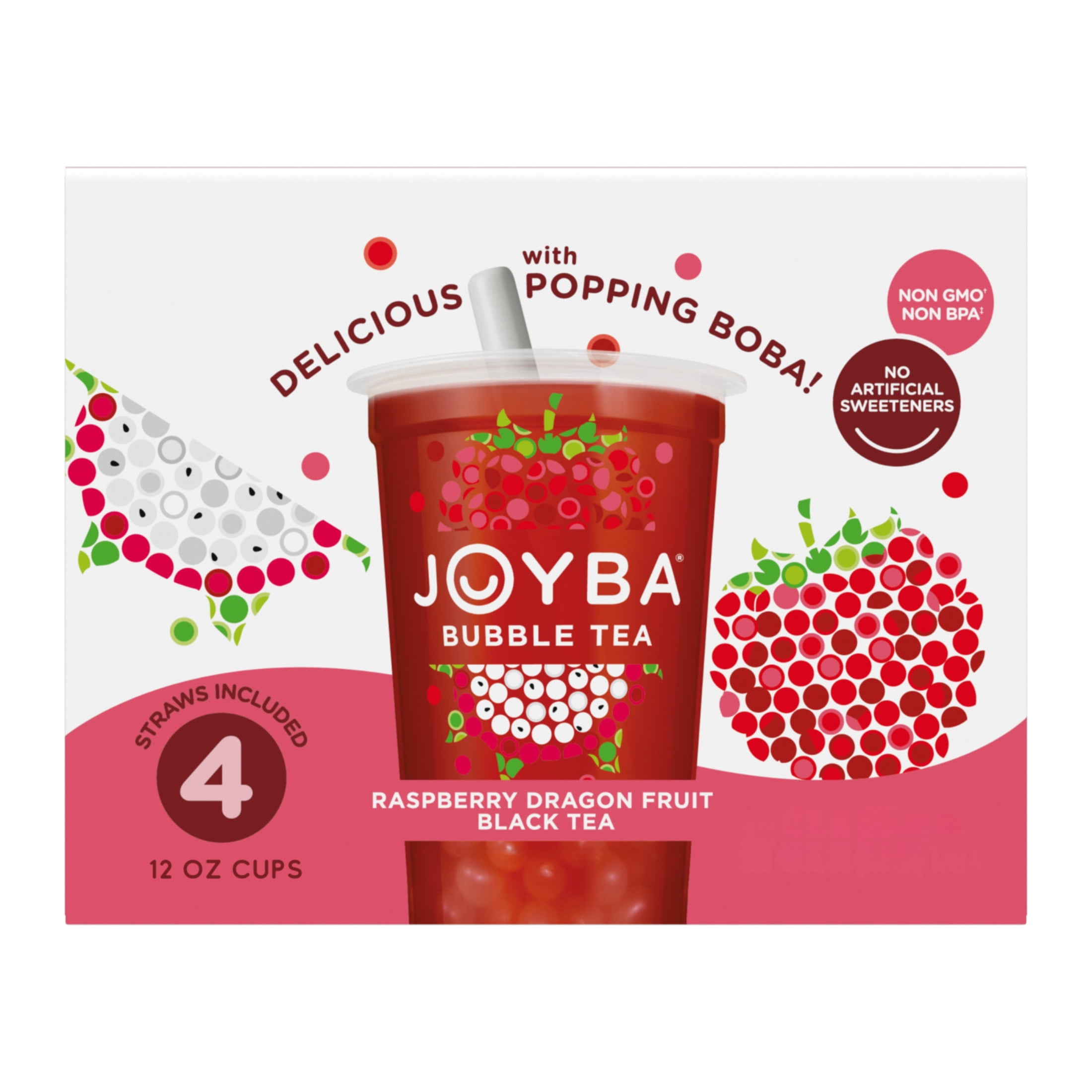 Joyba Raspberry Dragonfruit Black Tea Bubble Drink Pack, 4 Cups, 12 fl ...