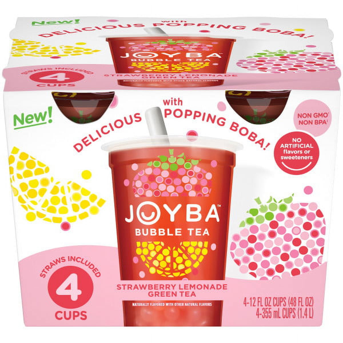 Joyba Strawberry Lemonade Green Bubble Tea 4 Pack, 12 fl. oz. Cups ...
