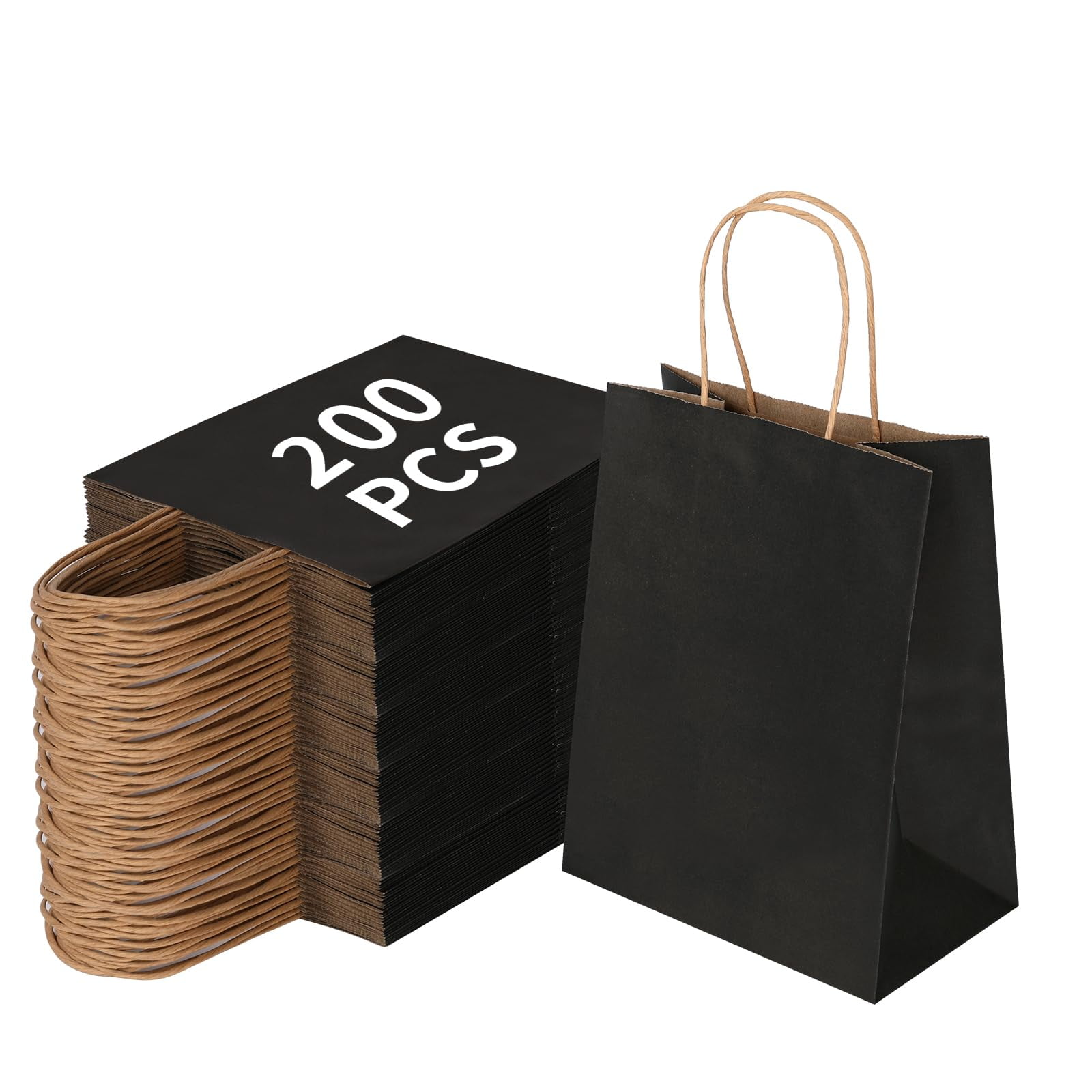 Joybe 200 Pack 8x4.75x10 Inch Medium Black Kraft Paper Bags with ...