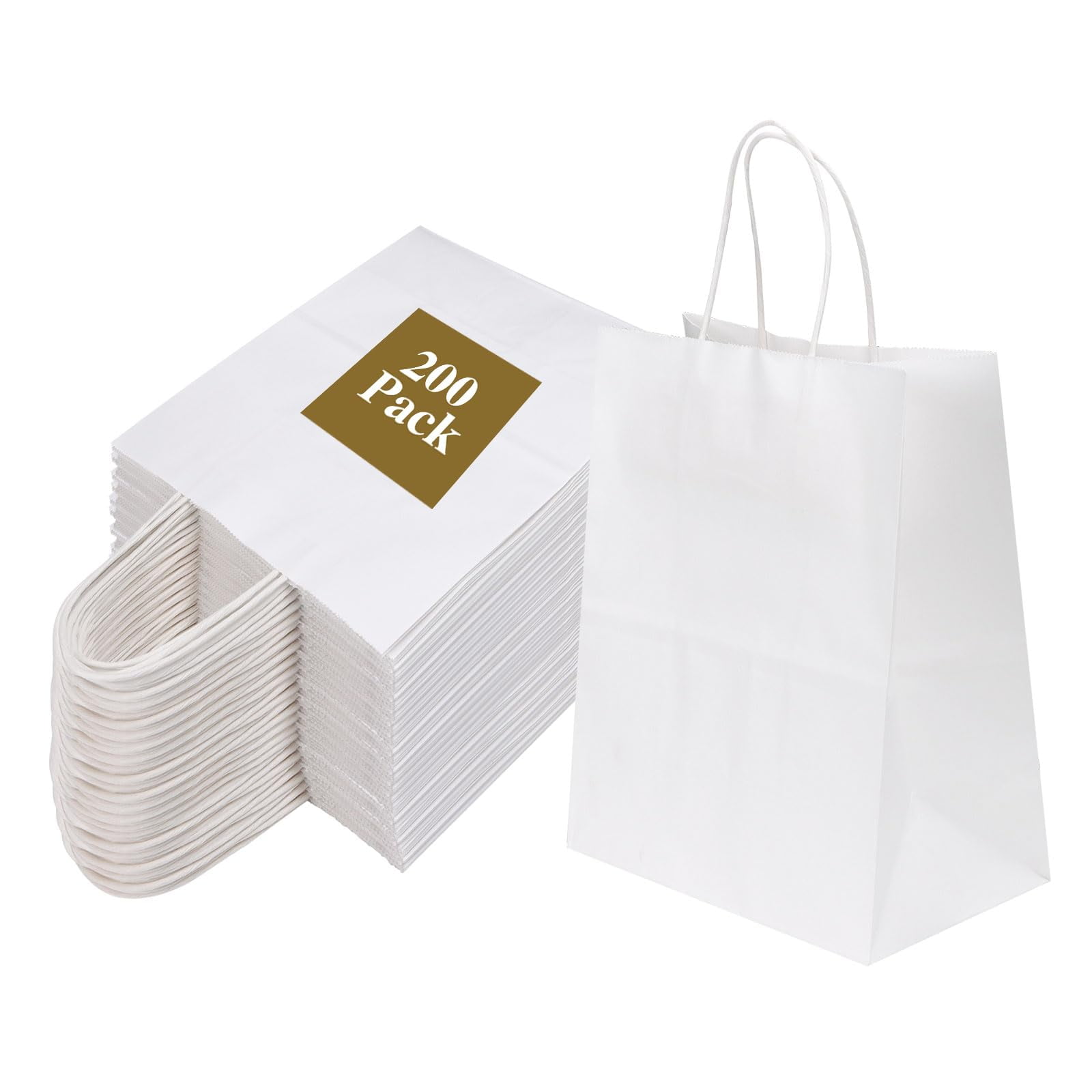 Joybe 200 Pack 8x4.75x10 JKF25 Inch Medium White Bags with Handles Bulk ...
