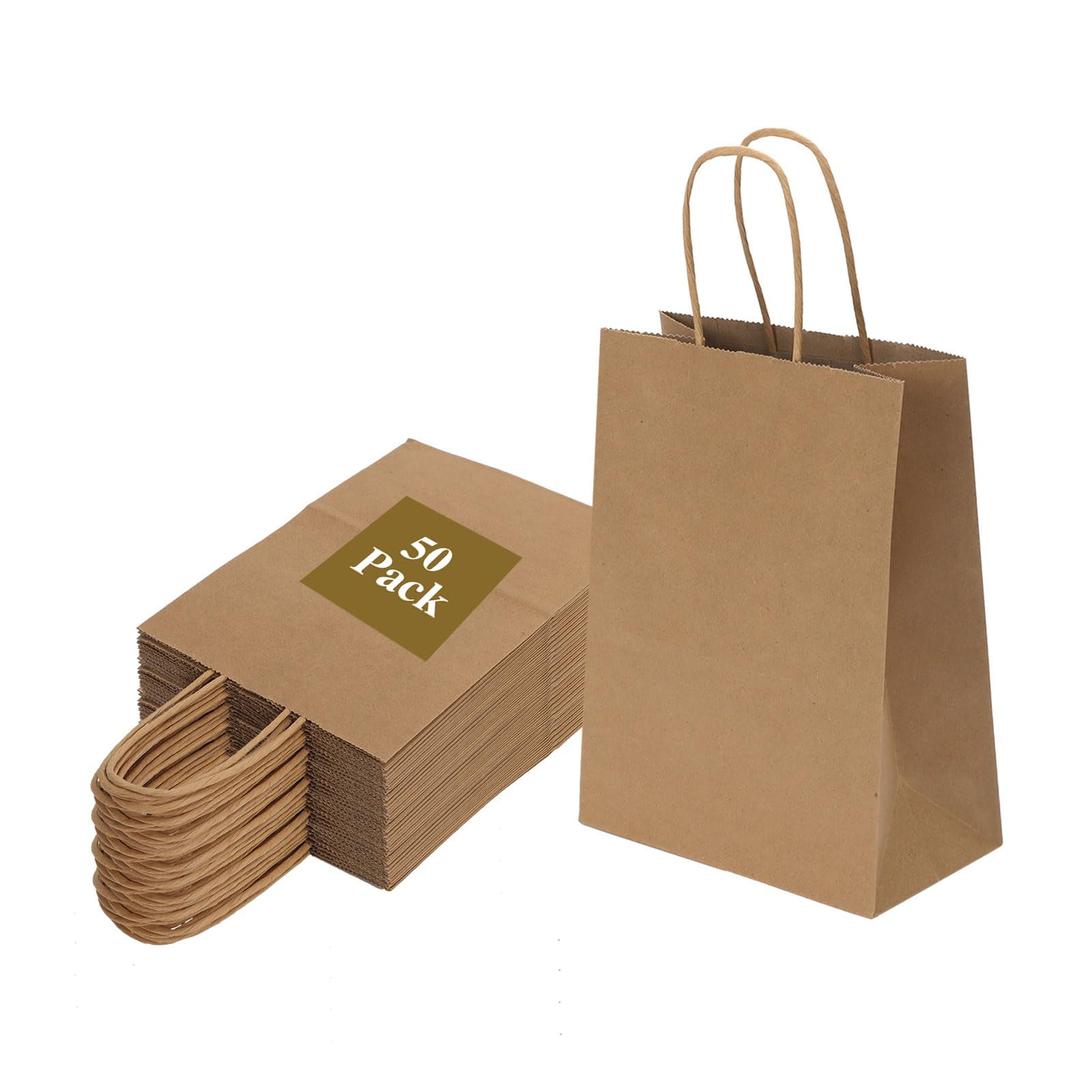 Joybe 50 Pack 6x3.25x8 VTF5 Inch Small Brown Paper with Handles Bulk ...