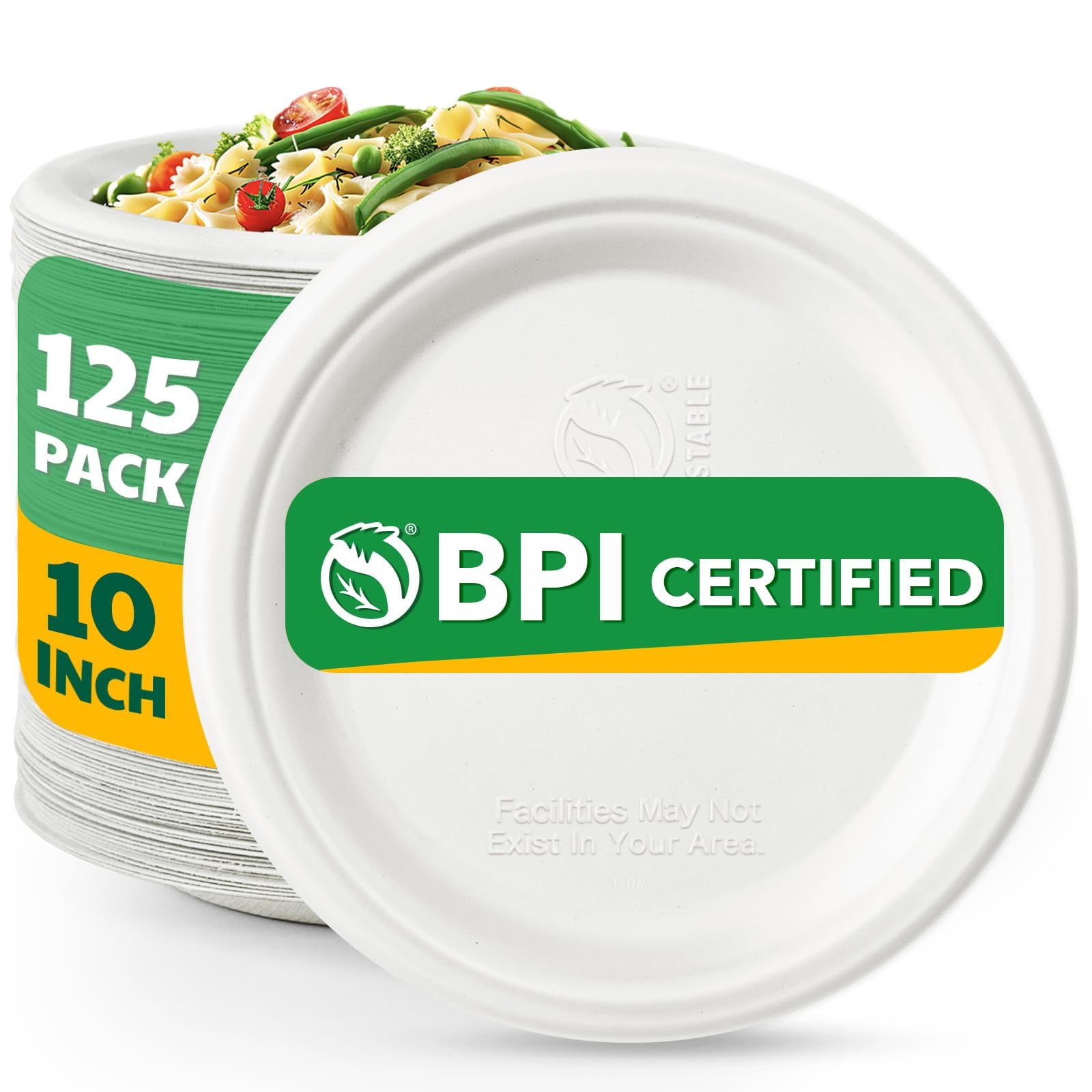 Joyborn 100% Compostable Paper Plates, HYZ01 10 Inch, 125 Count ...