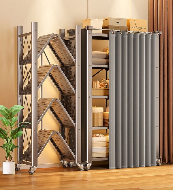 Joybos 5-Shelf Foldable Storage Shelves with Wheels and privacy ...