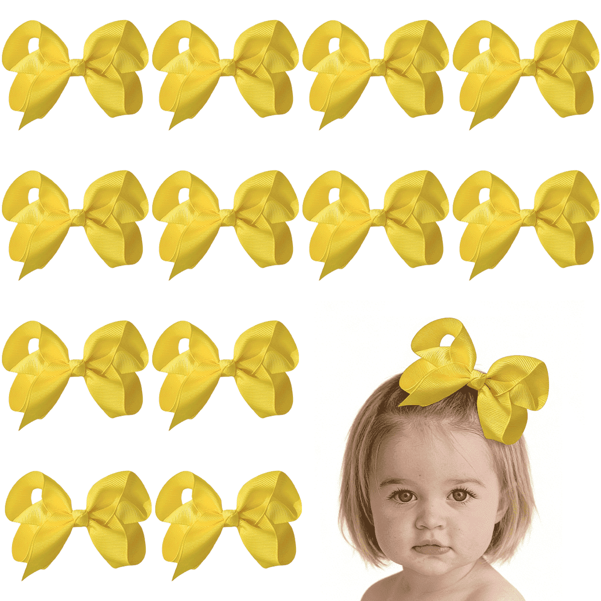 Joybowie 12pcs 6in baby bows hair bows solid yellow ribbed ribbon hair ...