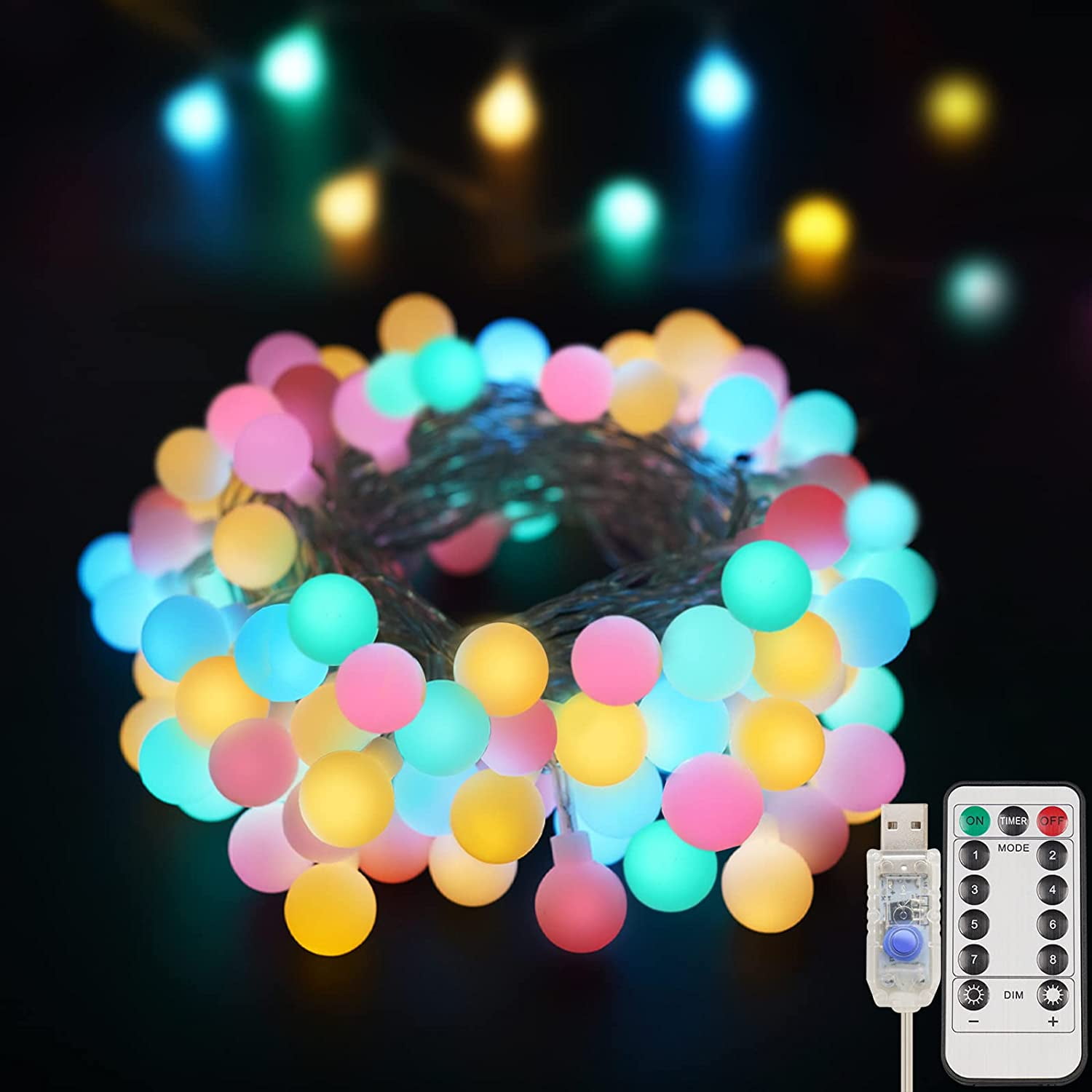 Joybuy 33FT 100 LED Globe String Lights, USB Powered with Remote for ...
