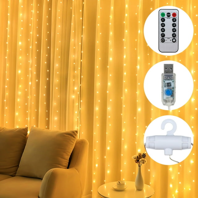 Joybuy Indoor LED Curtain Lights, 300 LEDs, 9.8FT, USB Plug-in, Warm ...