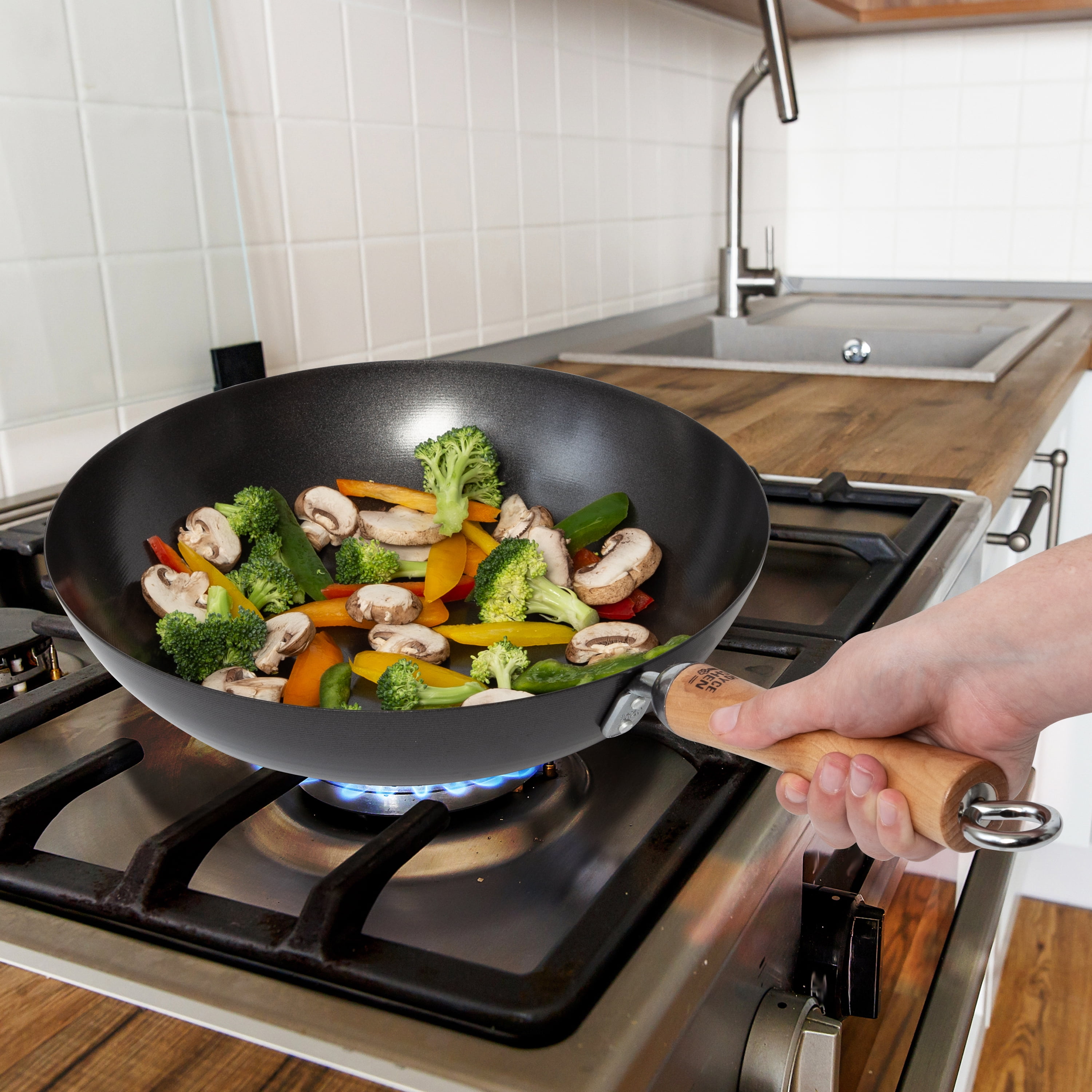 Joyce Chen Classic Series 12" Carbon Steel Nonstick Stir Fry Pan with ...