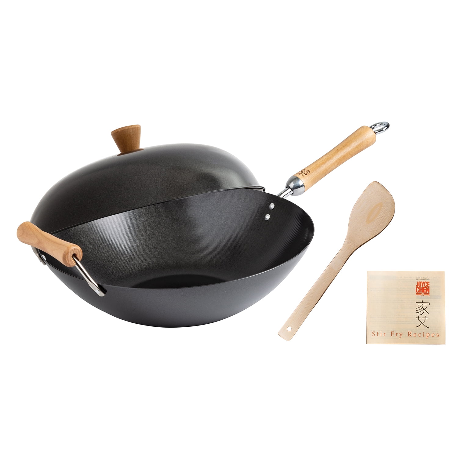 Joyce Chen Classic Series 4-Piece Carbon Steel Nonstick Wok Set with ...