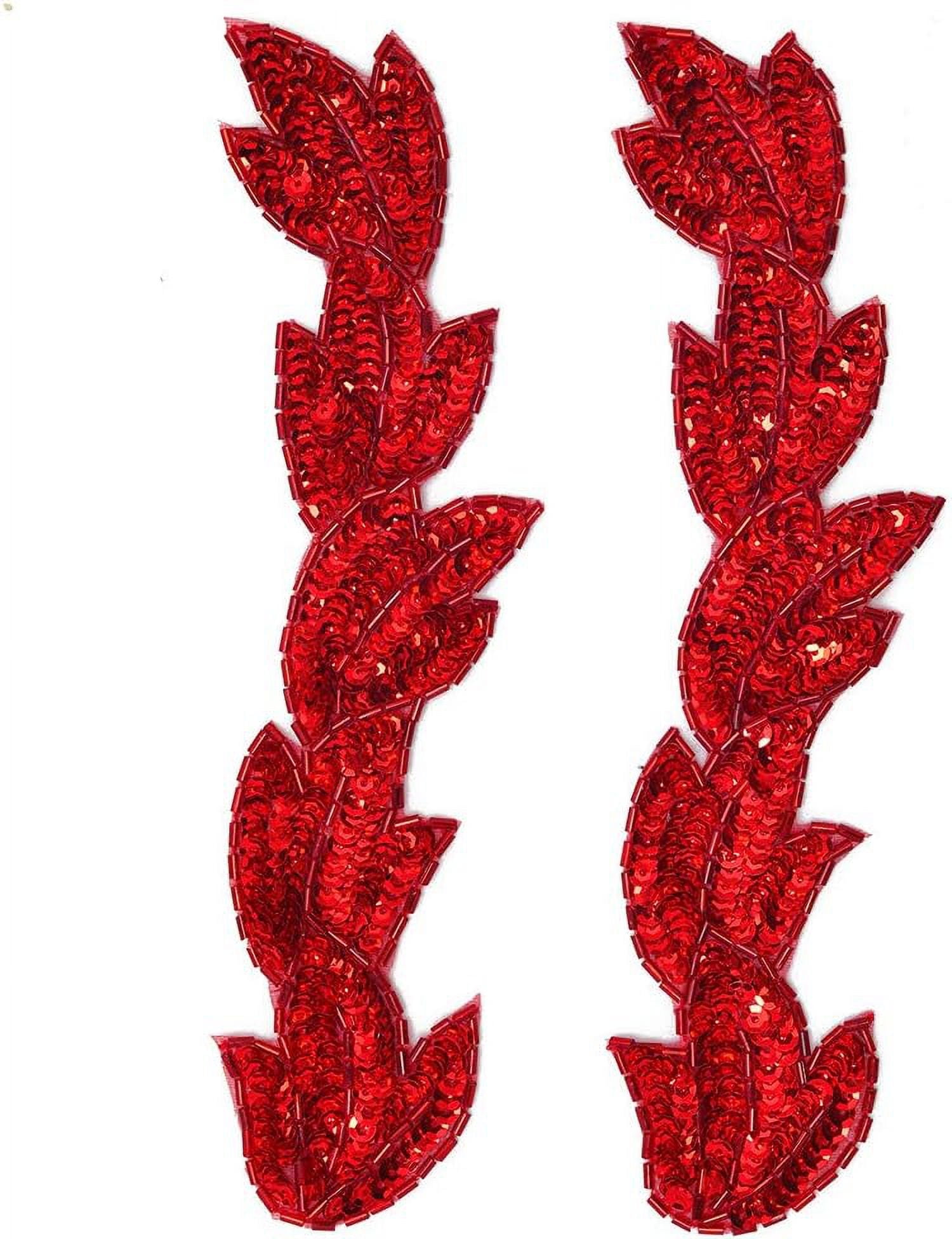 8-1/2" Sequin & Beaded Leaf Patch Applique Patch by 2-pcs, FF-FF511 (Red) - Walmart Business ...
