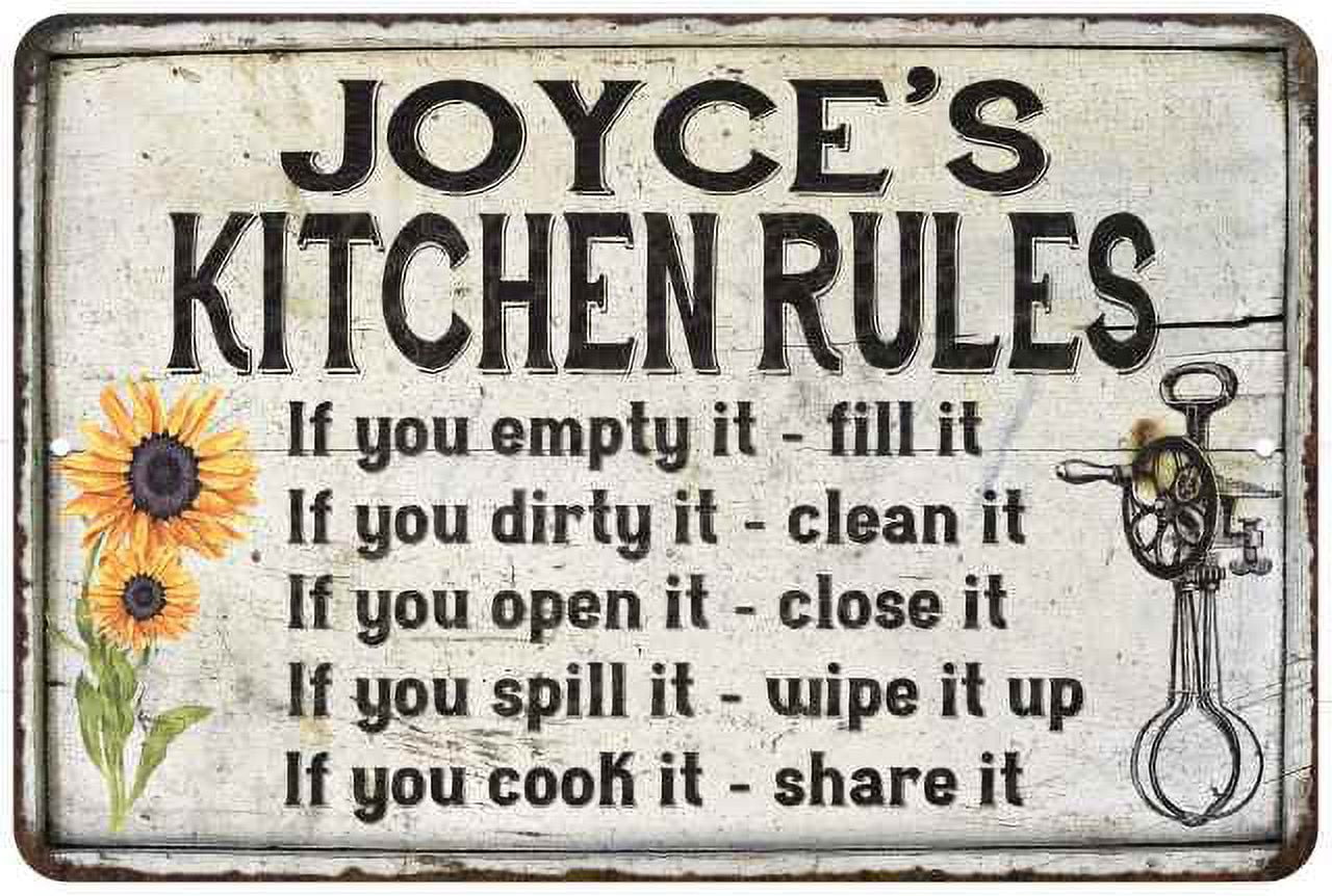 Joyce's Kitchen Rules Chic Sign Vintage Decor 8 x 12 High Gloss Metal ...