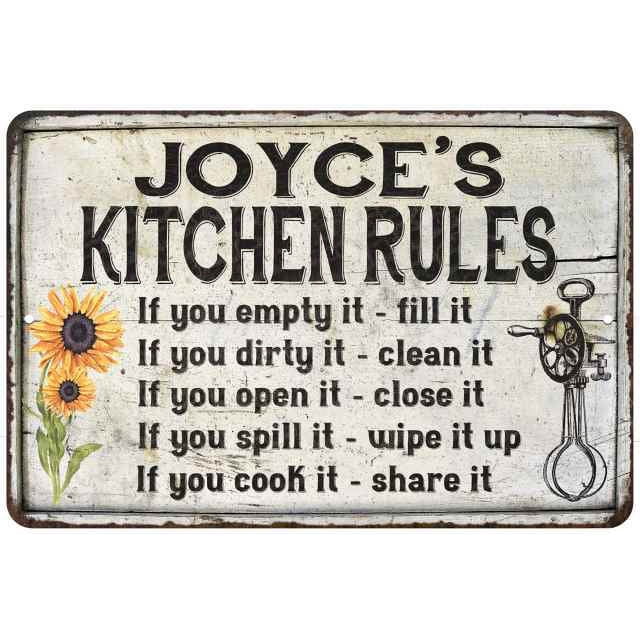 Joyce's Kitchen Rules Chic Sign Vintage Decor 8 x 12 High Gloss Metal ...