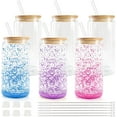 Joyclub 6 packs 16 oz Snow globe cups with double glass LIDS and straws ...