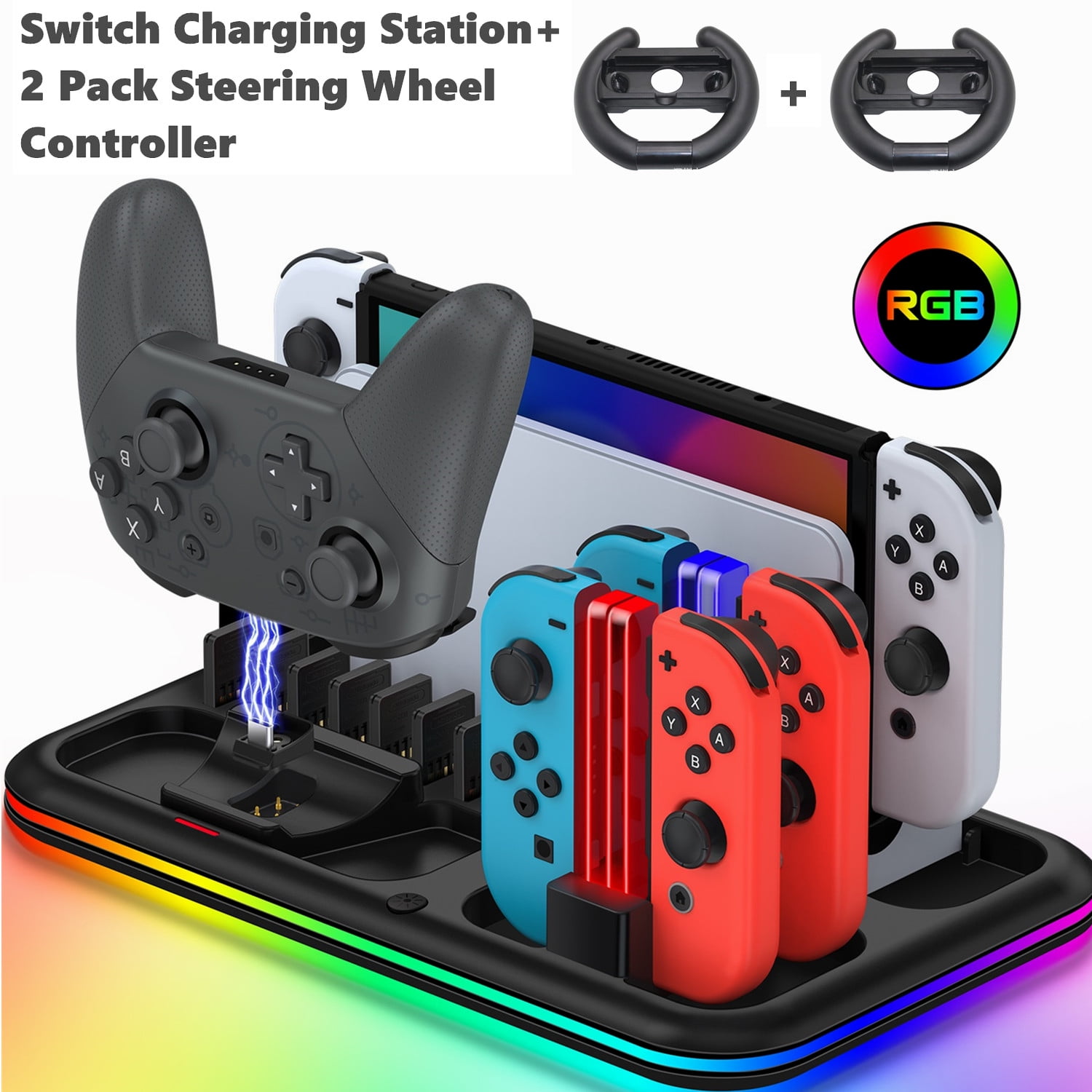 Joycons Charging Dock with 2Pack Switch Steering Wheel Controller for ...