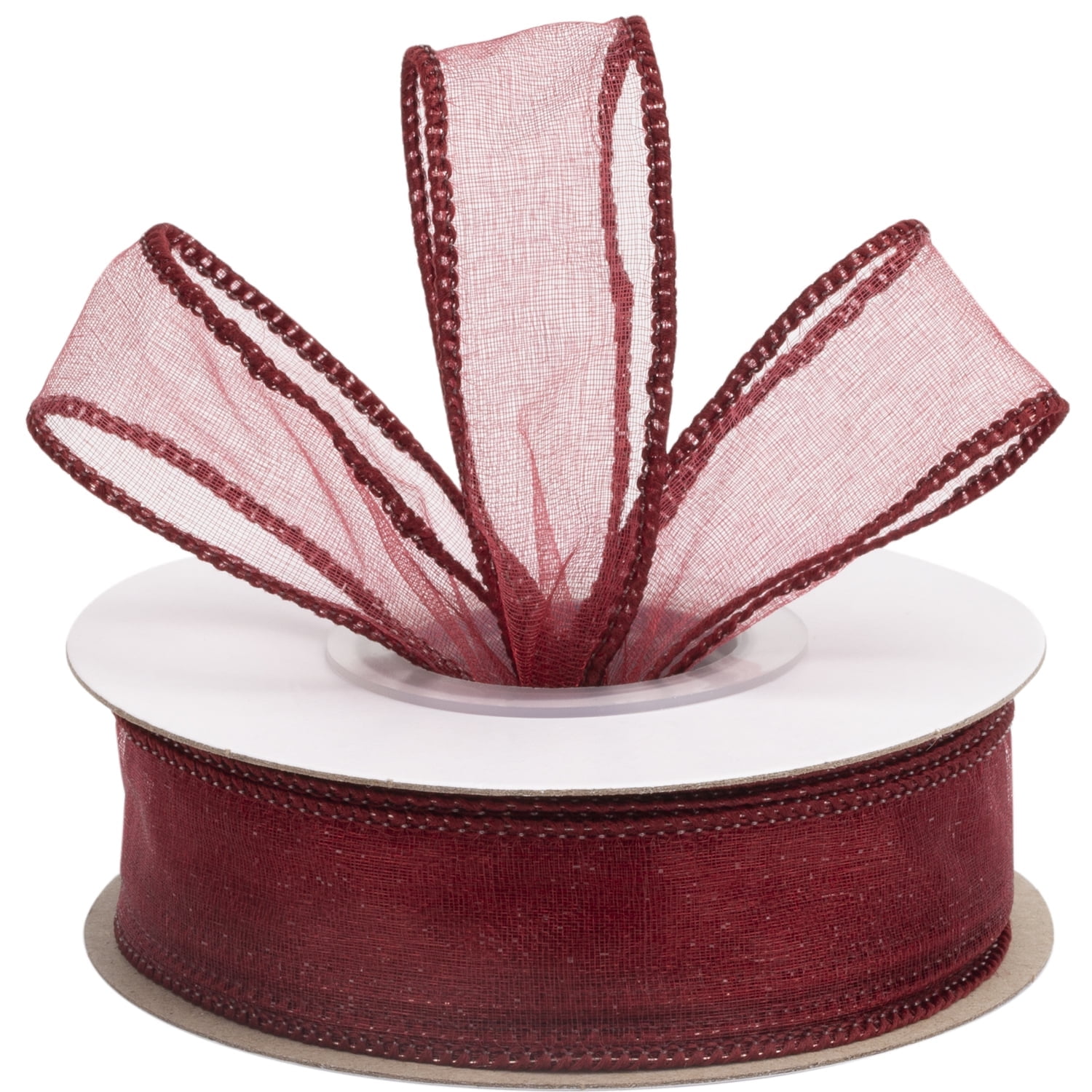 Joycrosso 1 Inch Burgundy Wired Organza Ribbon - 20 Yards Sheer ...