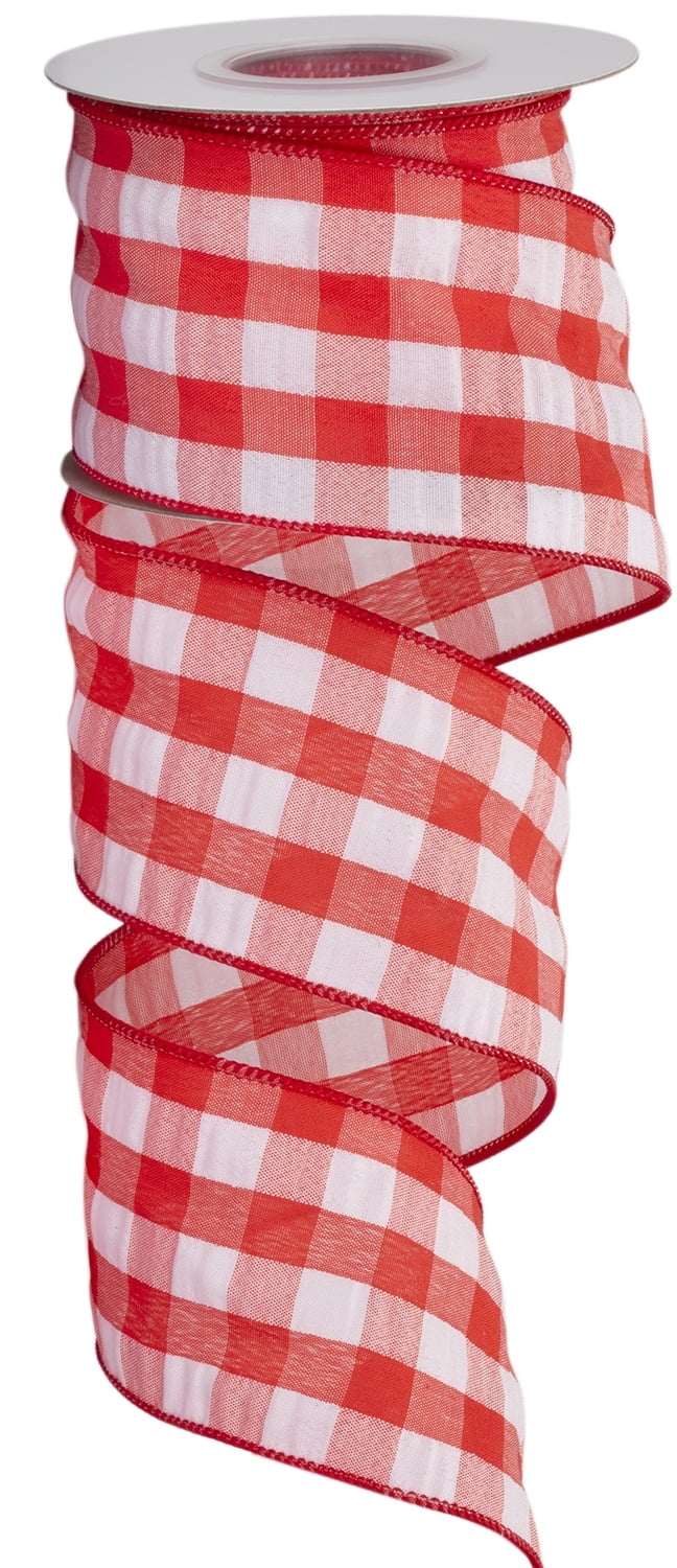 Joycrosso 2-1/2 Inch Bubbled Check Ribbon, 10 Yards Red and White Wired ...