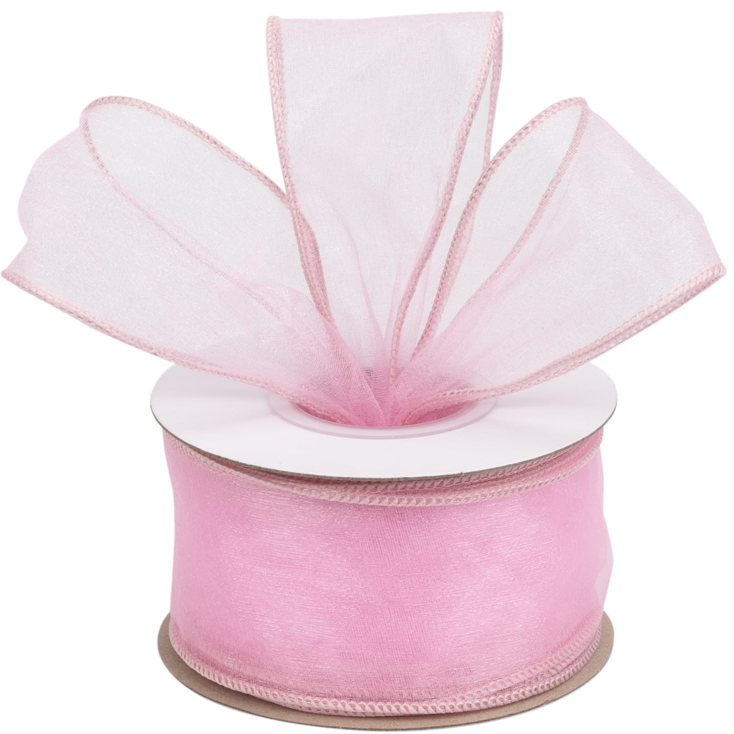 Joycrosso 2 Inch Lt. Pink Wired Organza Ribbon - 20 Yards Sheer ...