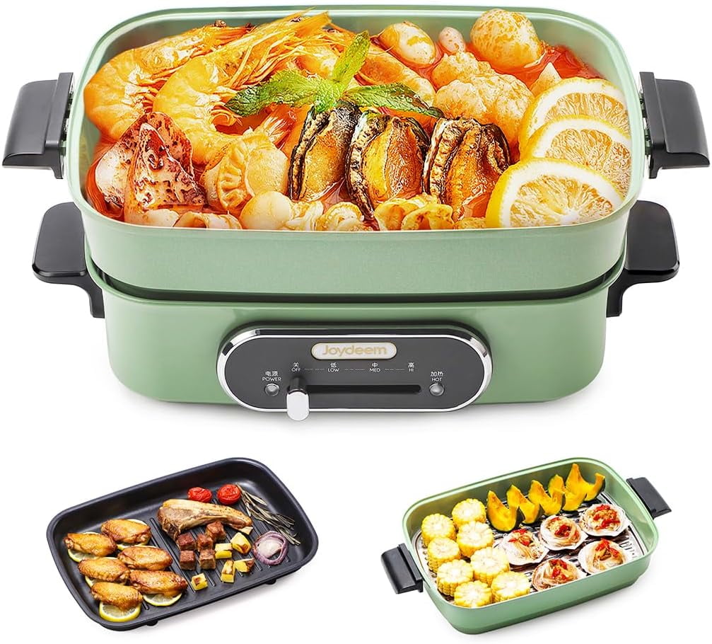 Joydeem 3-in-1 Electric Hot Pot, Multi-use Shabu Shabu Pot with Grill ...
