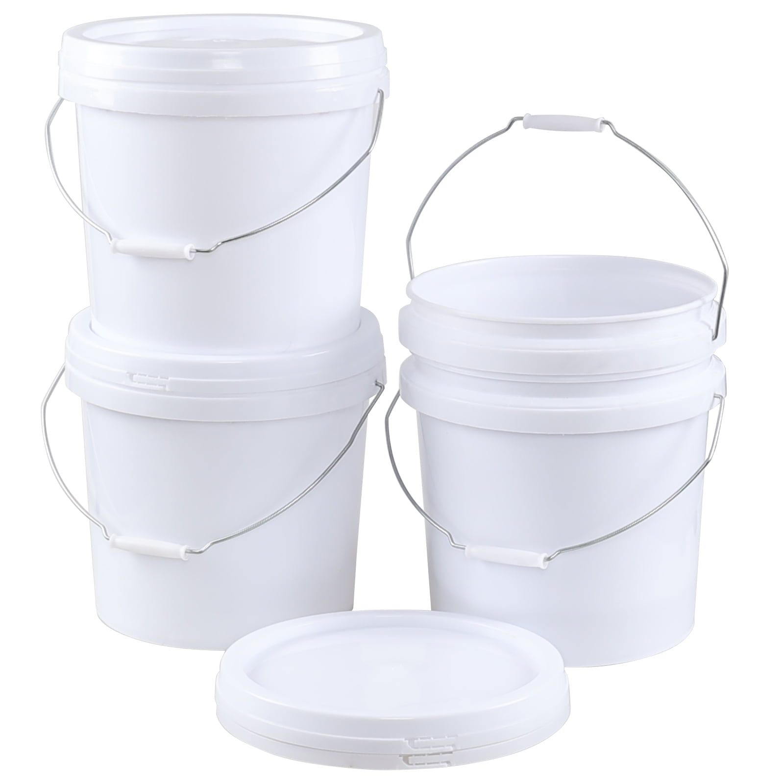 Joyeen 4 Pack 15 Quart Plastic Round Bucket with Lids, Food Grade ...