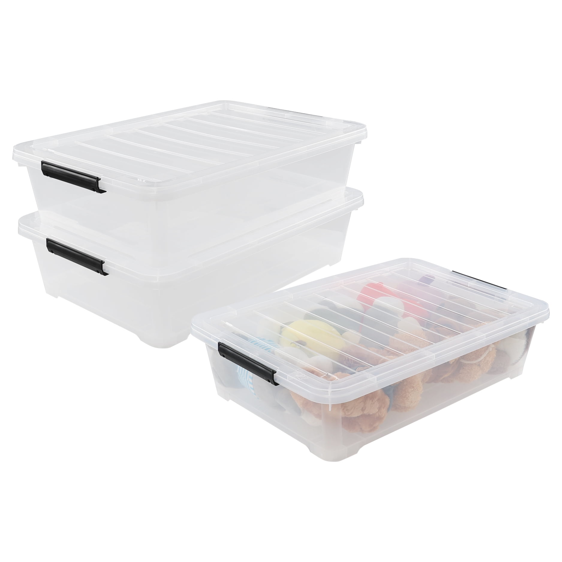 Joyeen 40 Quart Plastic Underbed Storage Box with Wheels, 3 Pack Clear ...